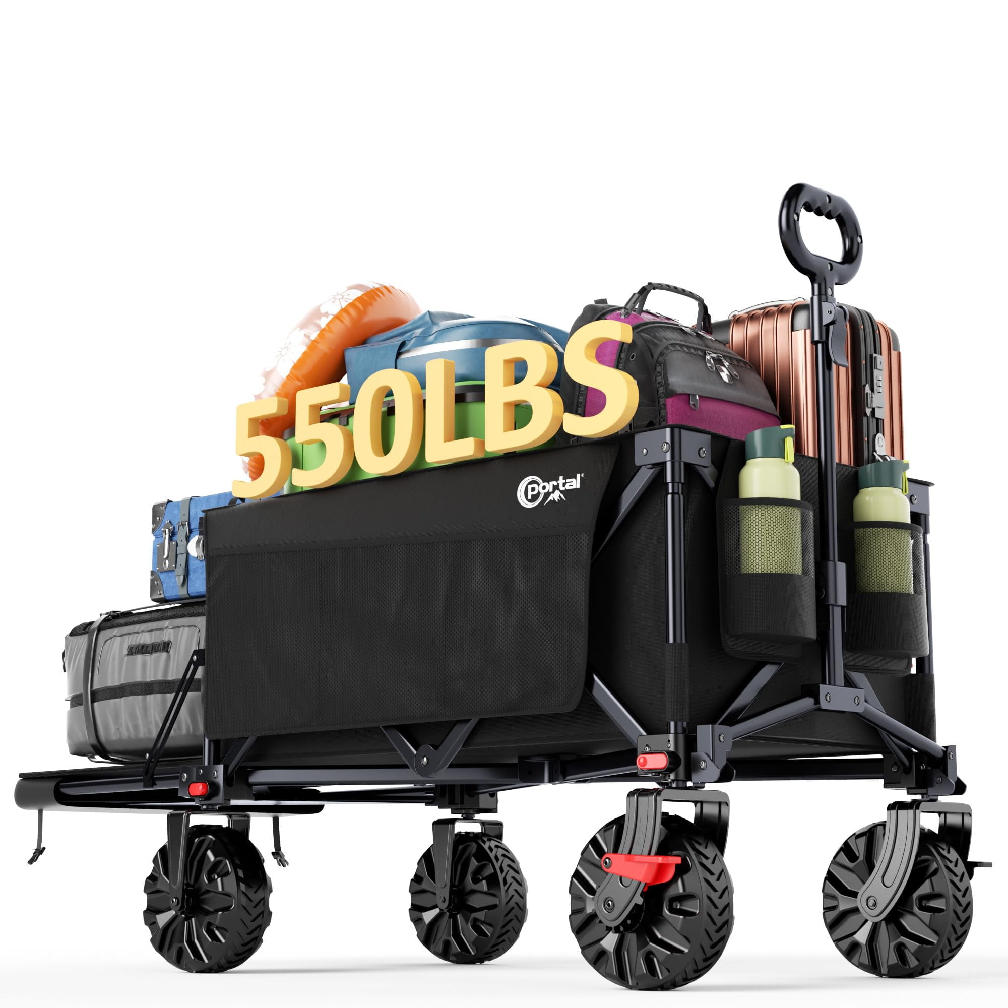 Portal 300L Large Wagons Carts Foldable with Tailgate, 550LB Heavy-Duty ...