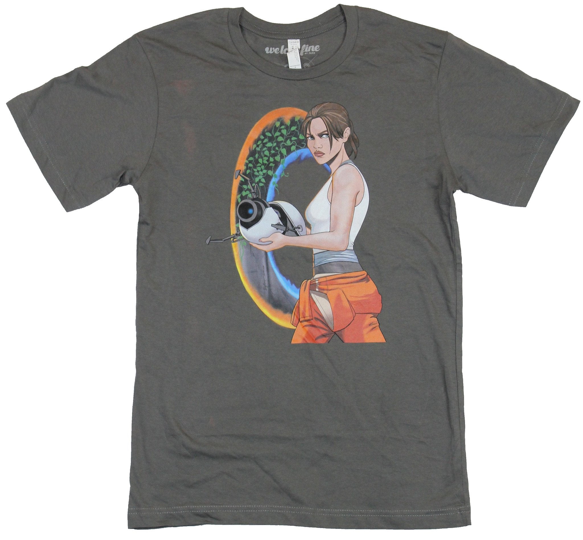 Portal Mens T-Shirt - Chell Turned Creating a Leaf Portal Image (Small ...