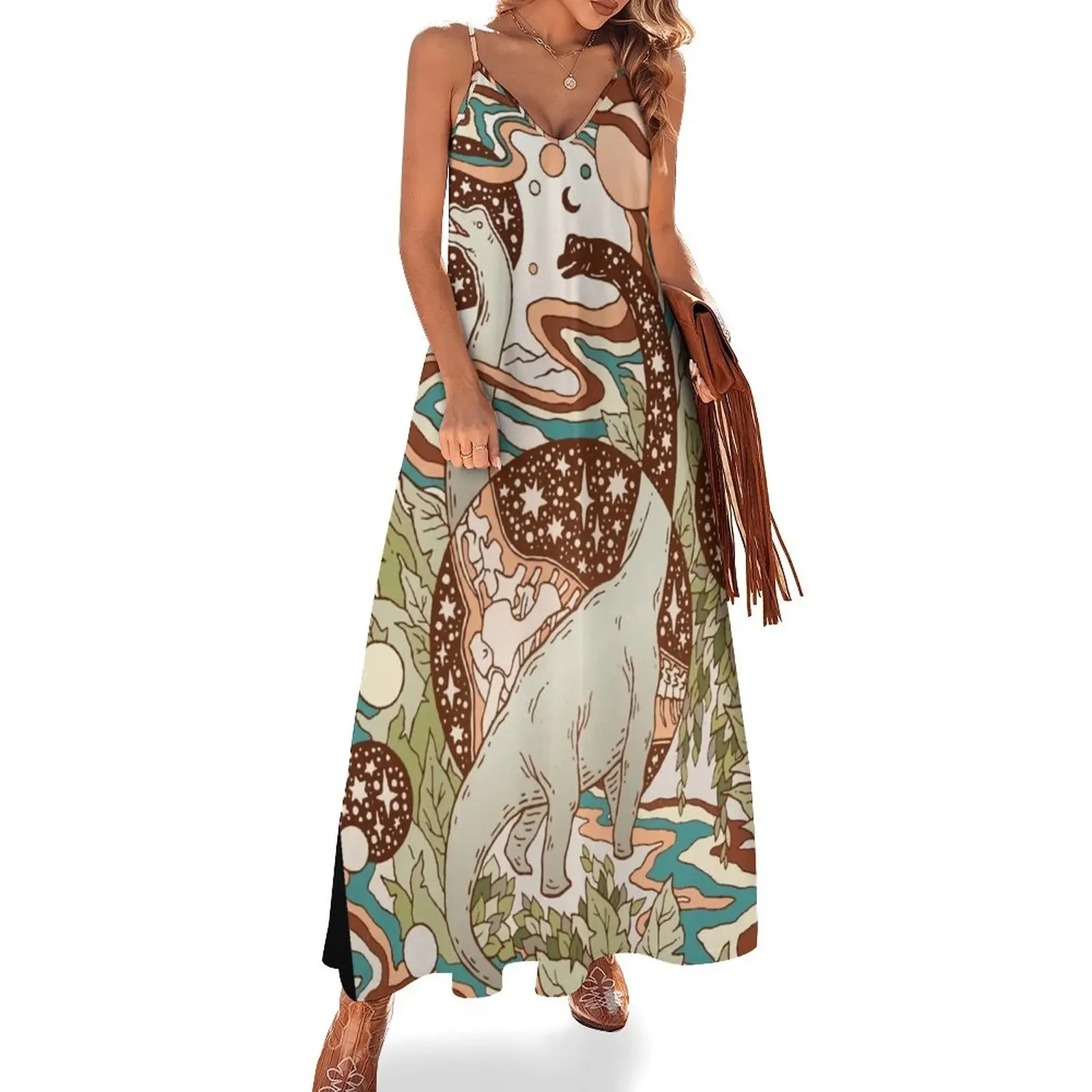 Portal Retro Palette Dinosaur Science Fiction Art Sleeveless Dress ...