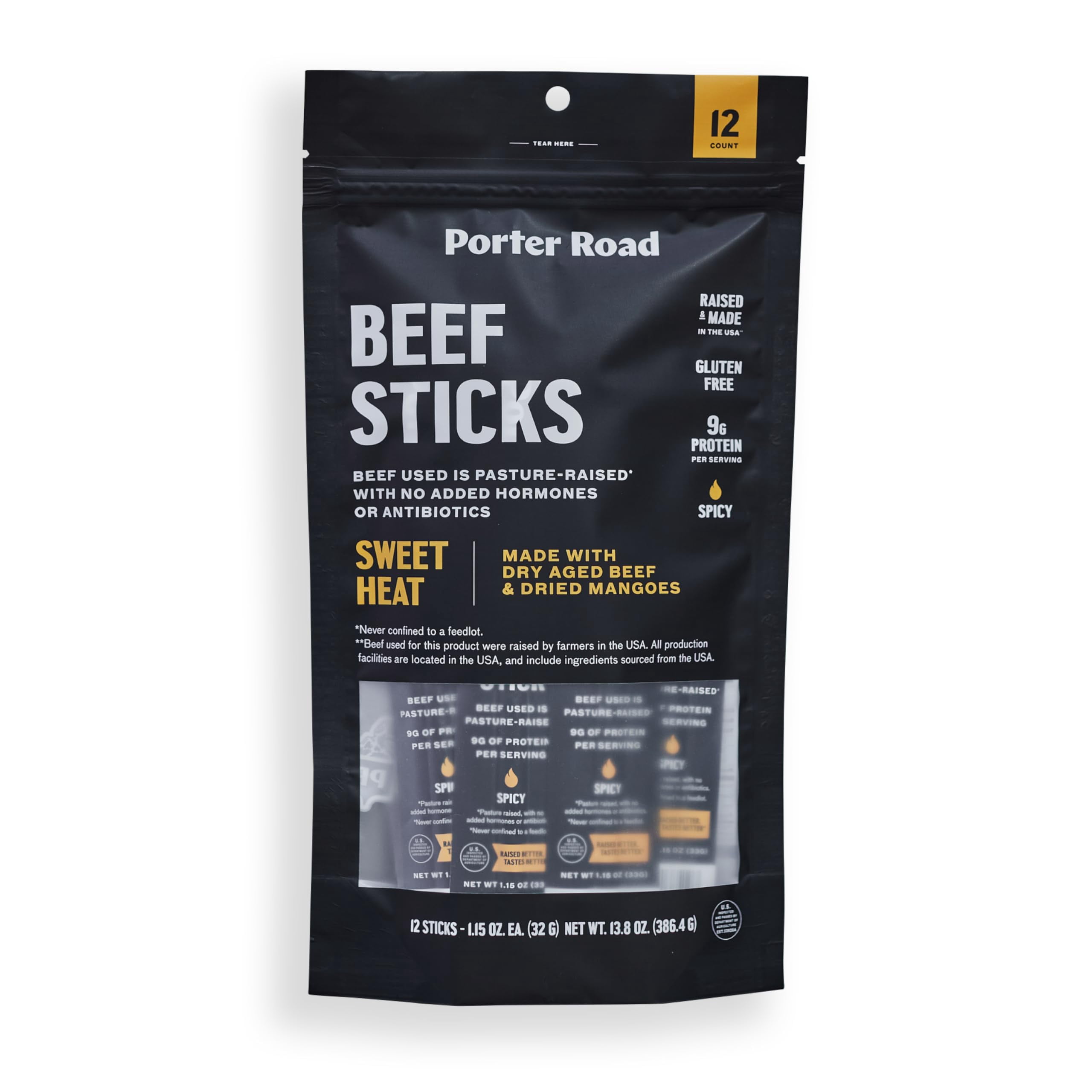 Porter Road Beef Sticks SAF21 - Sweet Heat Meat Dry Aged Beef Jerky ...