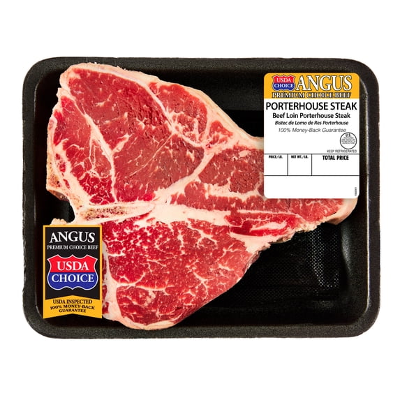 Porterhouse Steak, Choice Angus Beef, 1 Bone-In Steak per Tray, Fresh ...