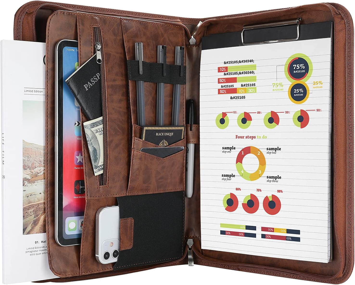 Portfolio Business Padfolio Folder with Zipper, Conference Meeting ...