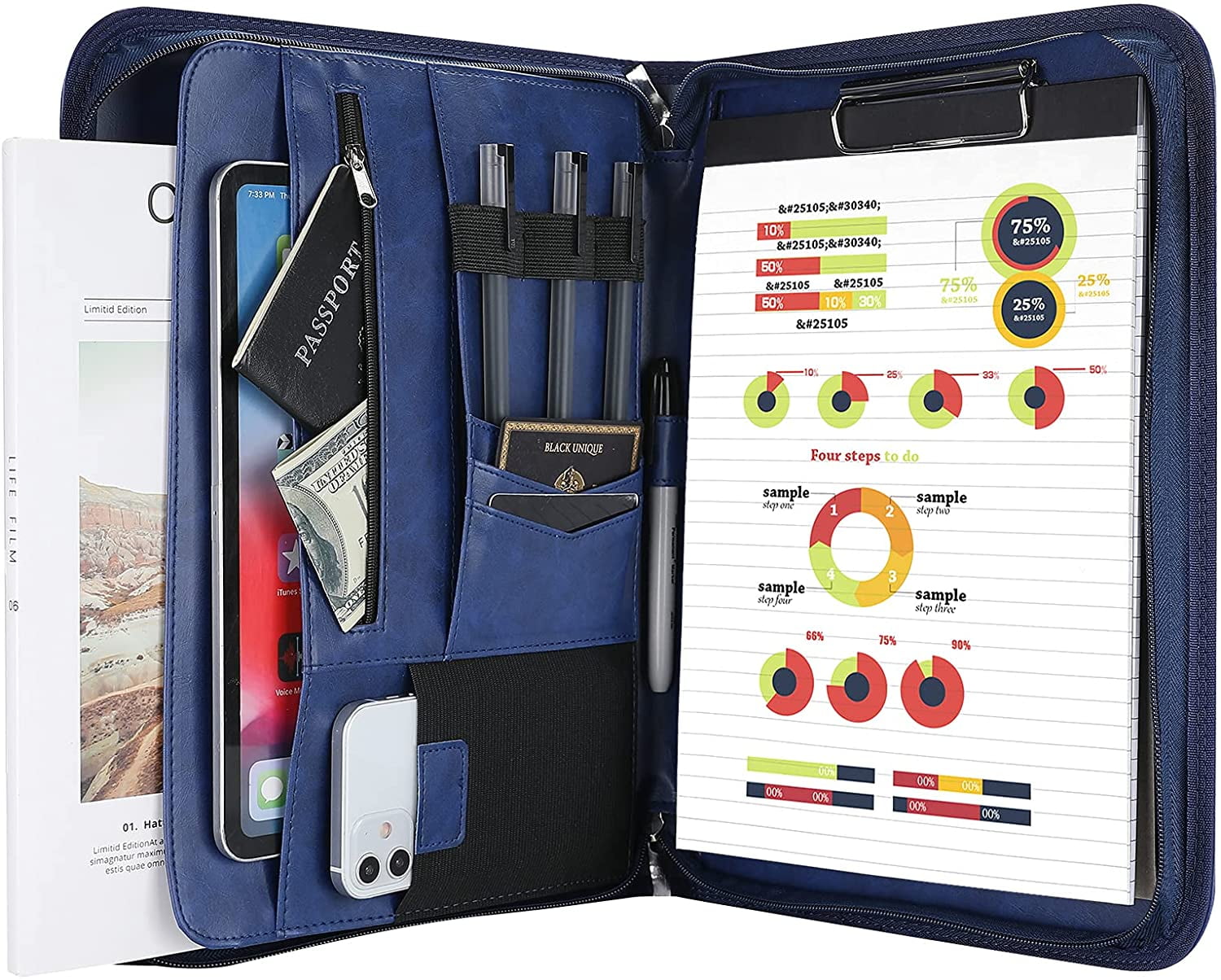 Portfolio Business Padfolio Folder with Zipper, Conference Meeting ...