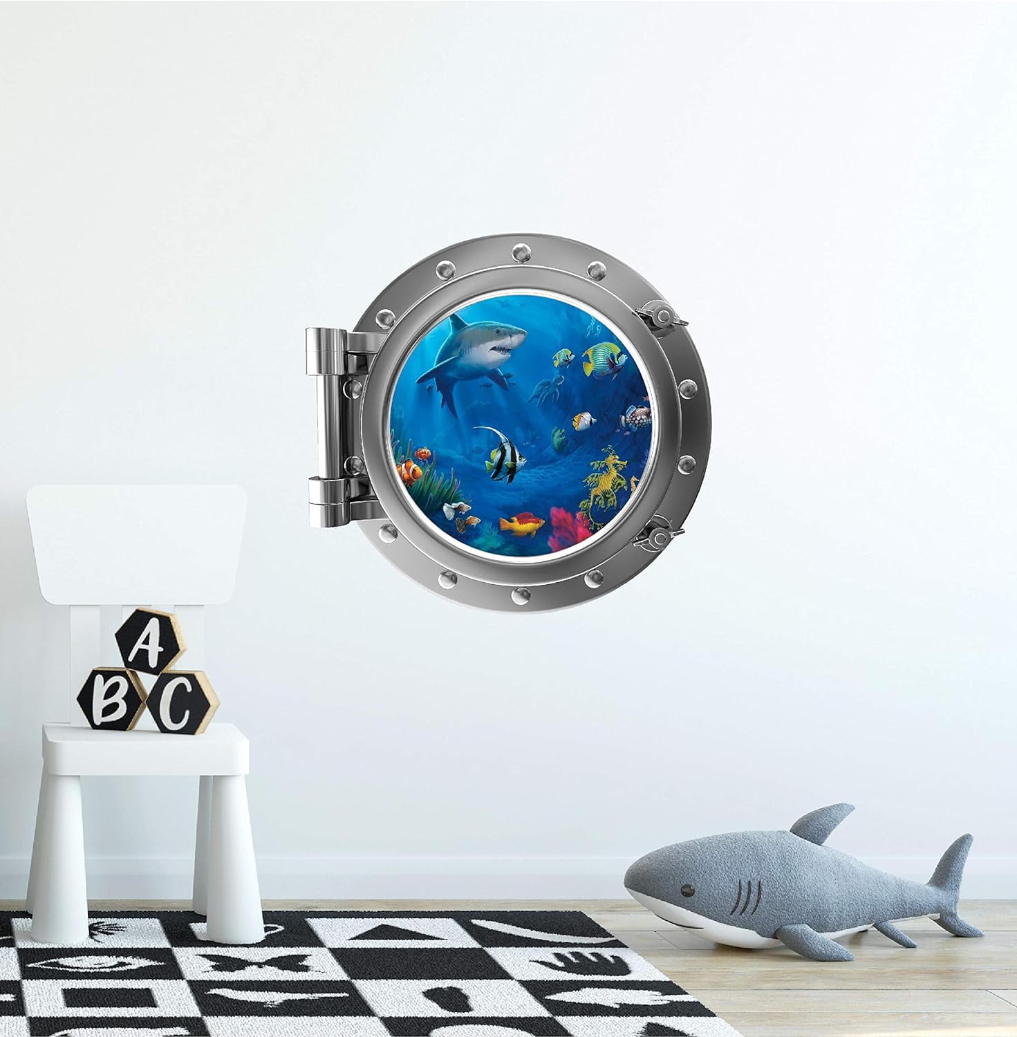 Porthole 3D Window Wall Decal Sticker 1 Silver Sea Port Scape Mural ...