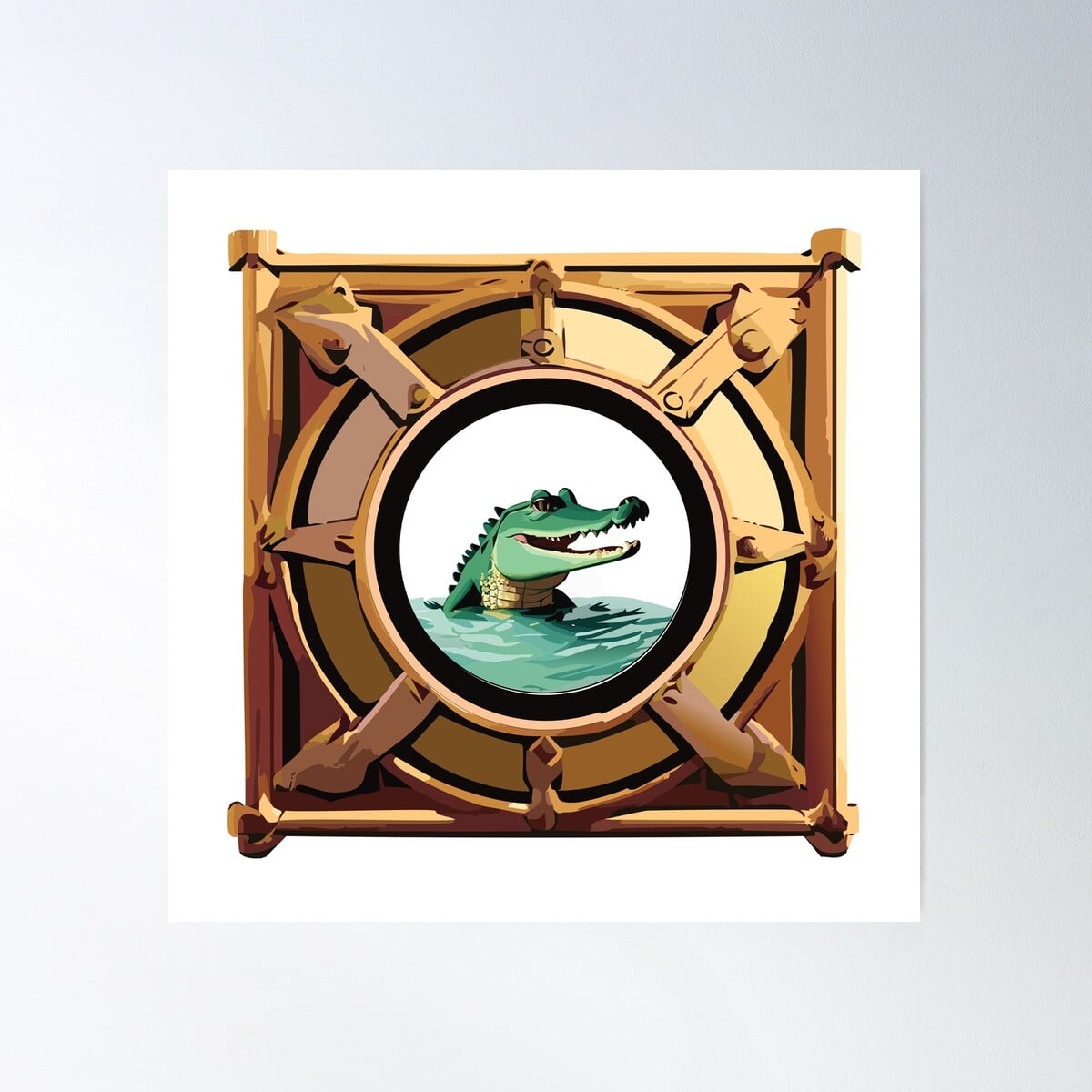 Porthole Of A Dangerous Croc Poster Wall Art, Modern Wall Decor For ...