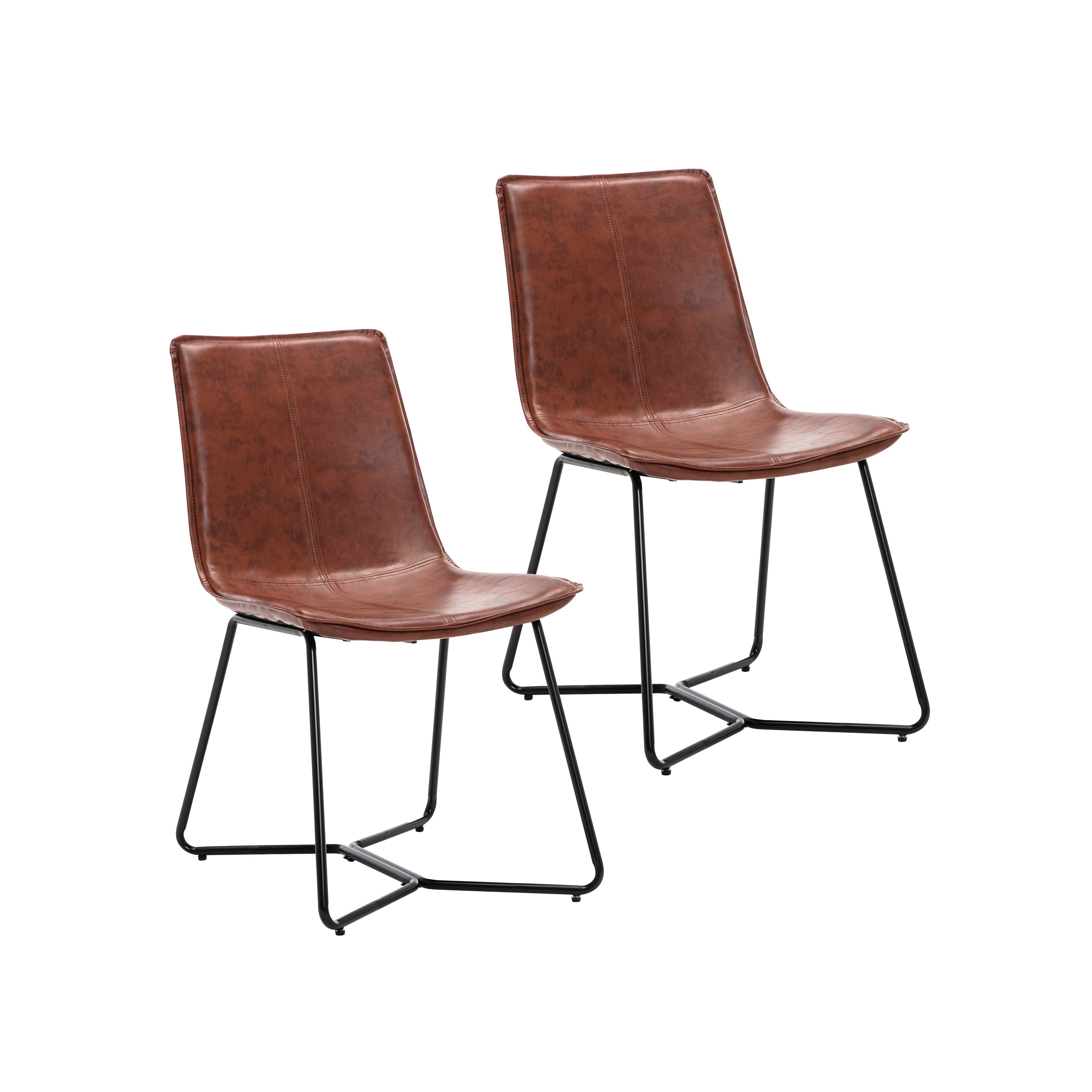Porthos Home Bruna Dining Chairs, PU Leather, Cross Sled Legs (Set of 2 ...