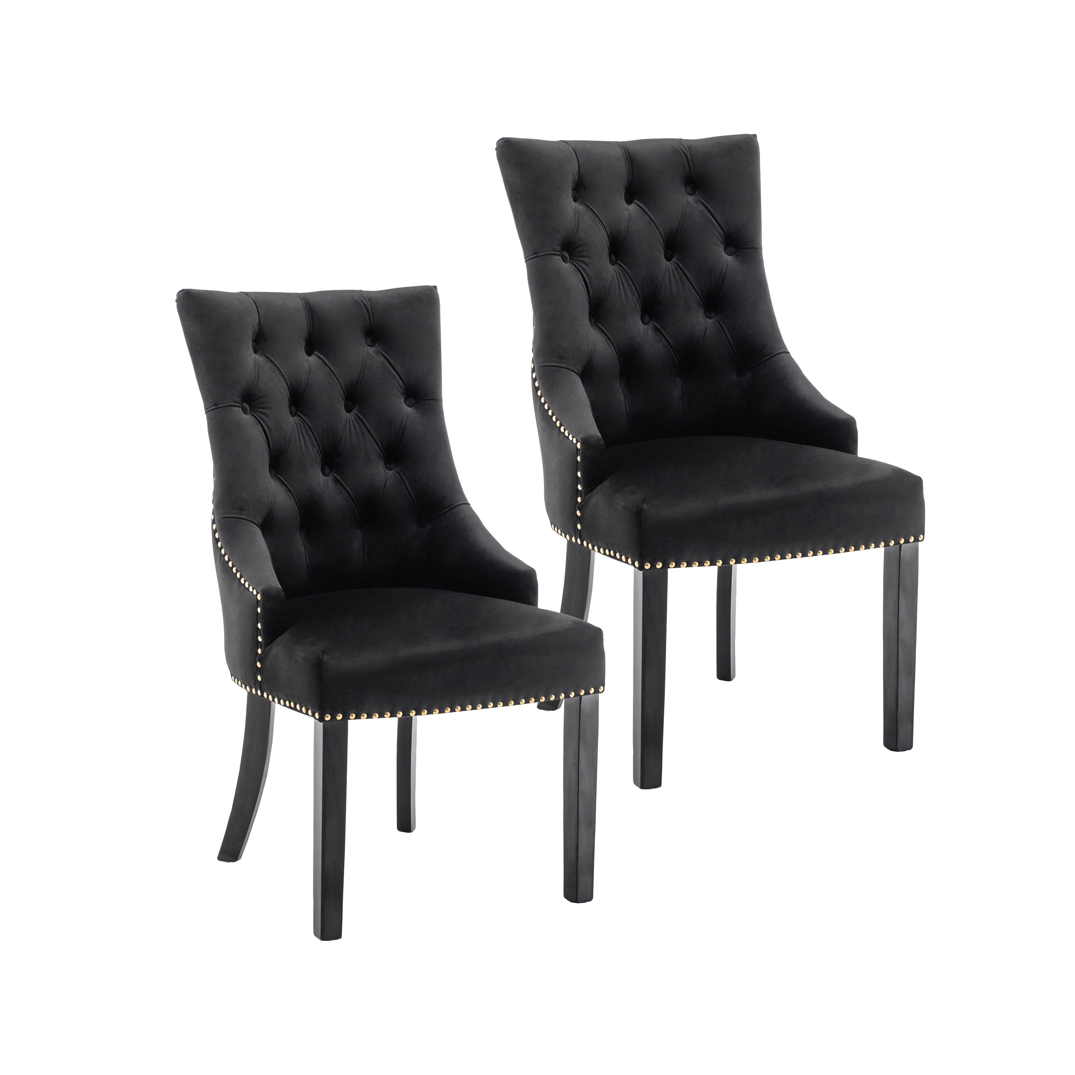 Porthos Home Dev Tufted Velvet Dining Chairs with Rubberwood Legs, Set ...