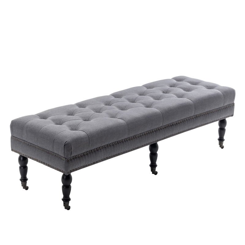 Porthos Home Juna Fabric Accent Bench with Rubberwood Legs and Wheels ...