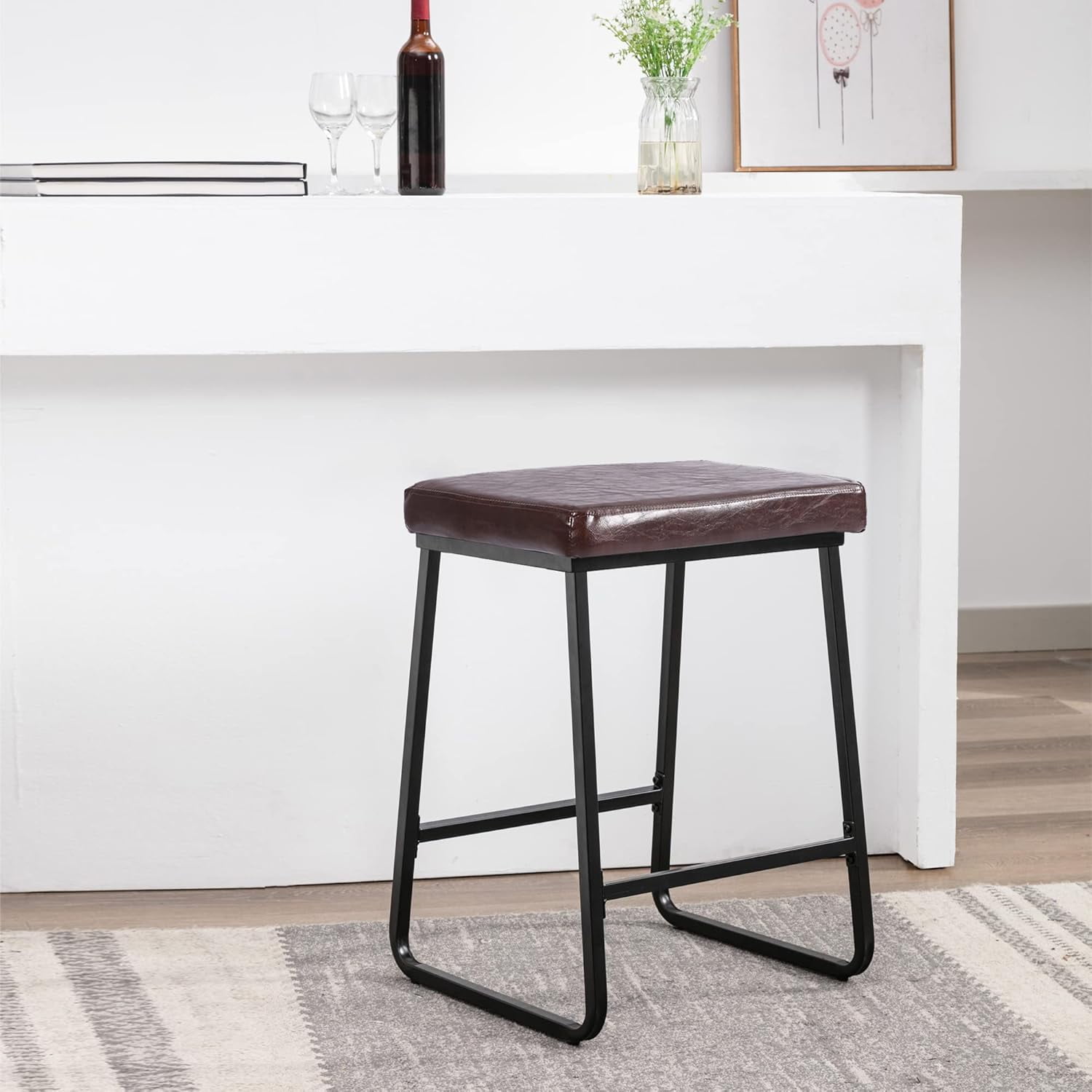 Porthos Home Setia Counter Stools Set of 2, PU Leather Upholstery and ...