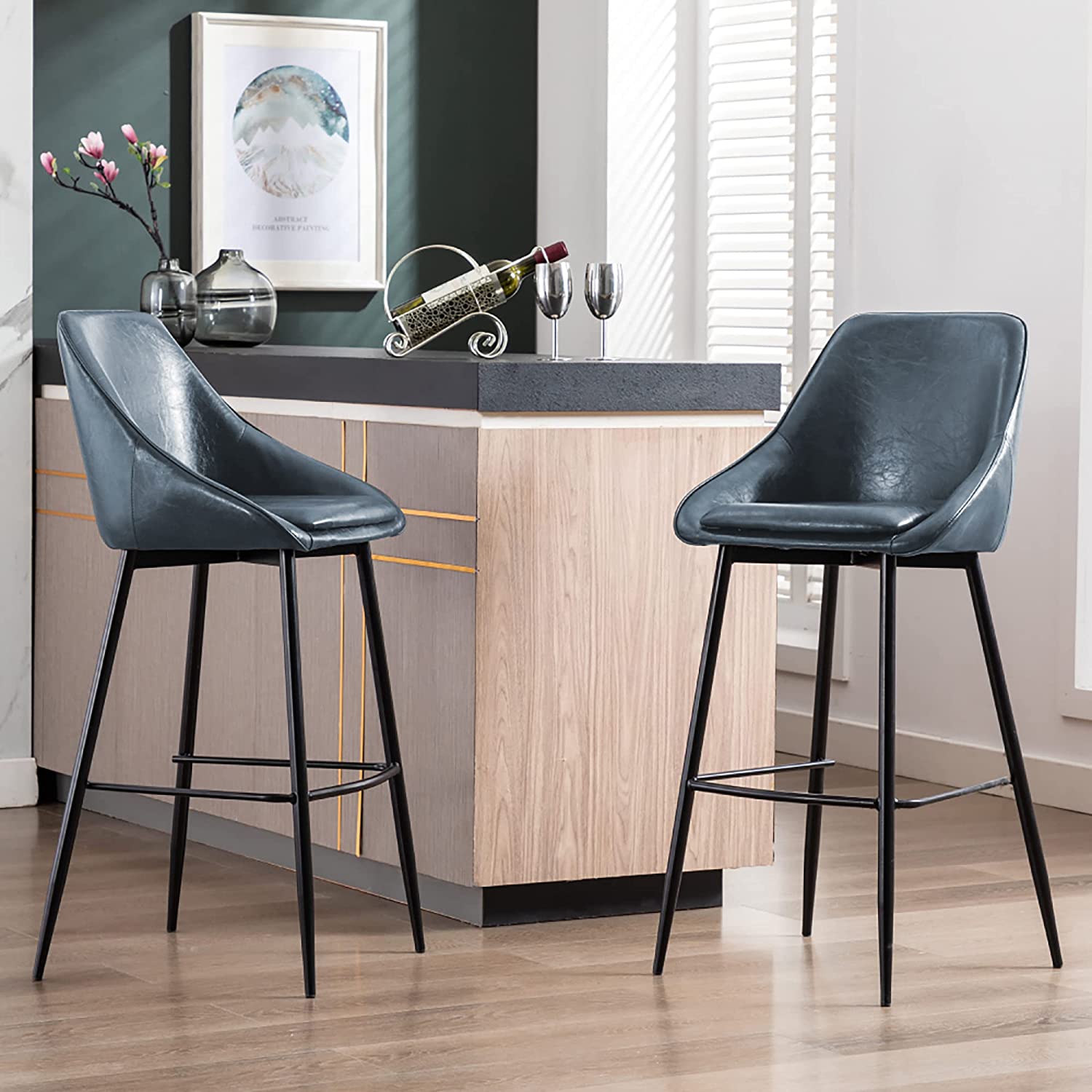 Porthos Home Umi Bar Stools Set of 2, Supportive Low Back and Armrests ...