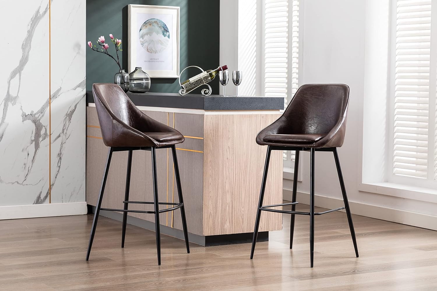 Porthos Home Umi Bar Stools Set of 2, Supportive Low Back and Armrests ...