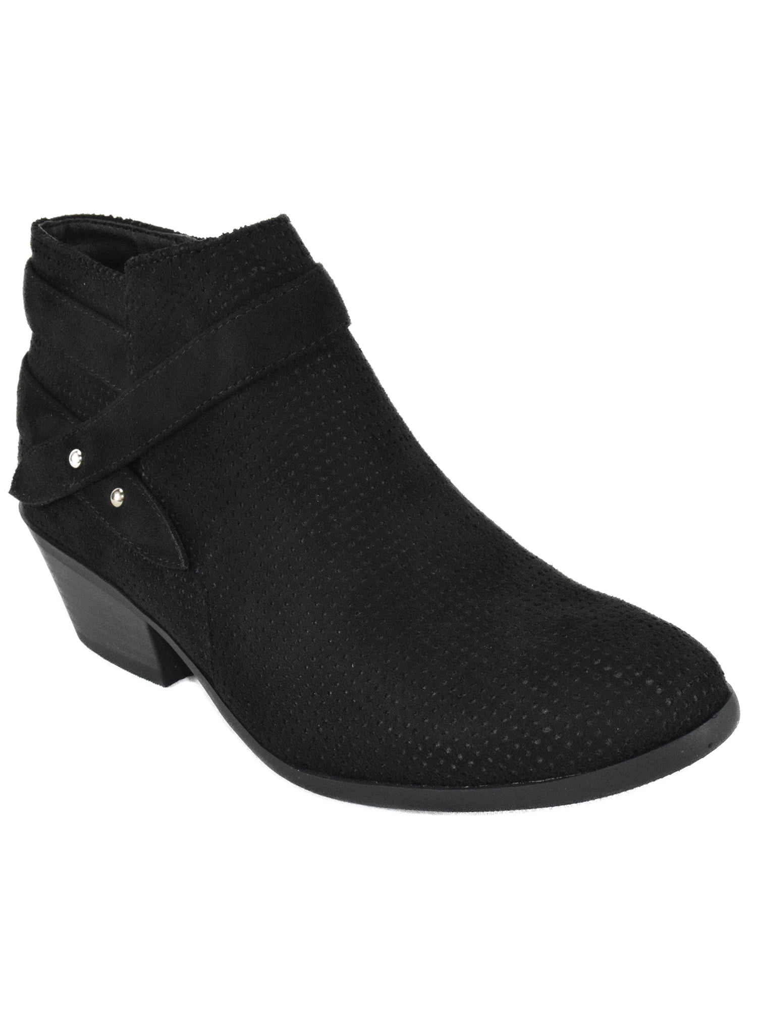 Portia Black Suede Soda Women Ankle Boots Small Short Heel Booties ...
