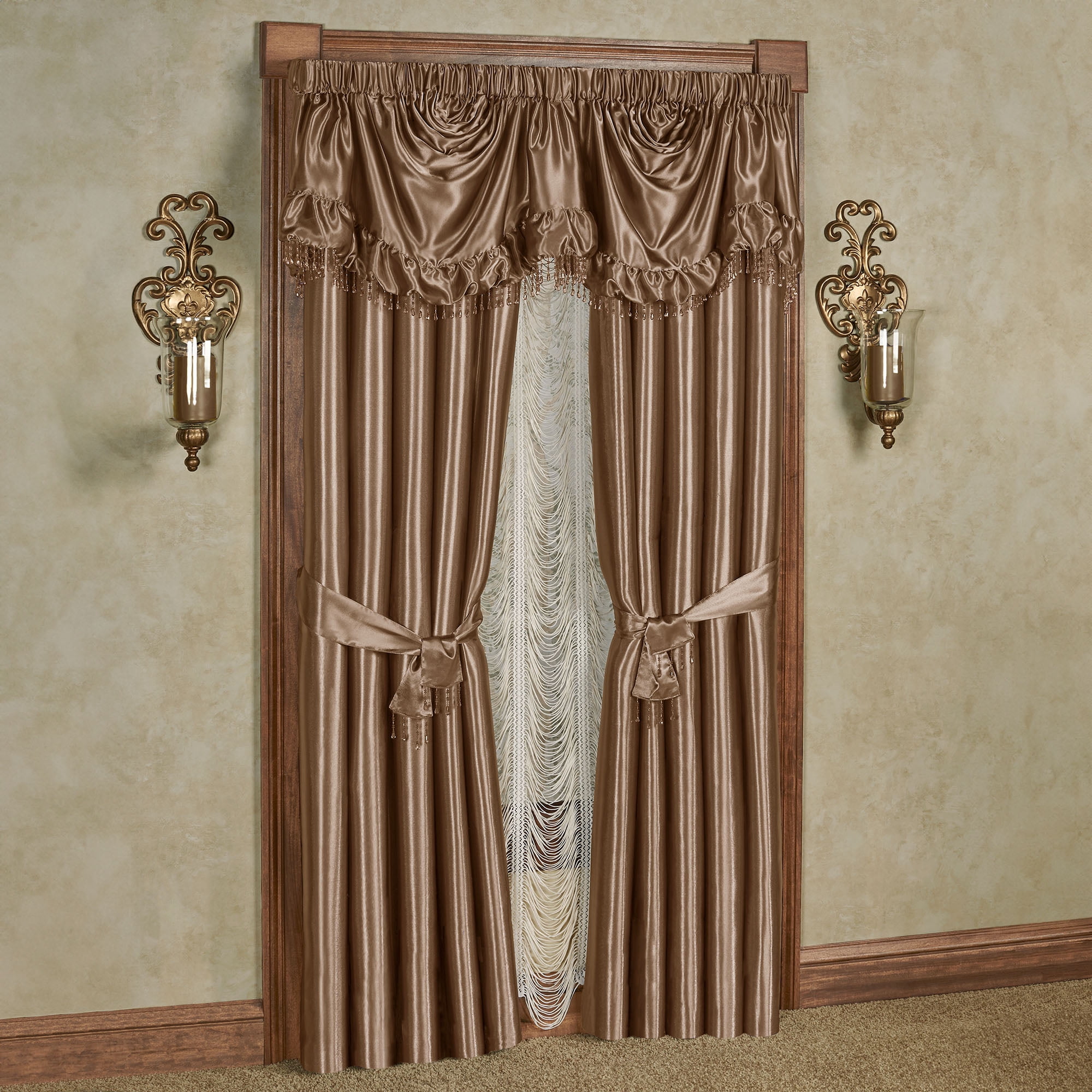 Portia Polyester Satin Window Treatment, Smoky Topaz Empire Valance and ...