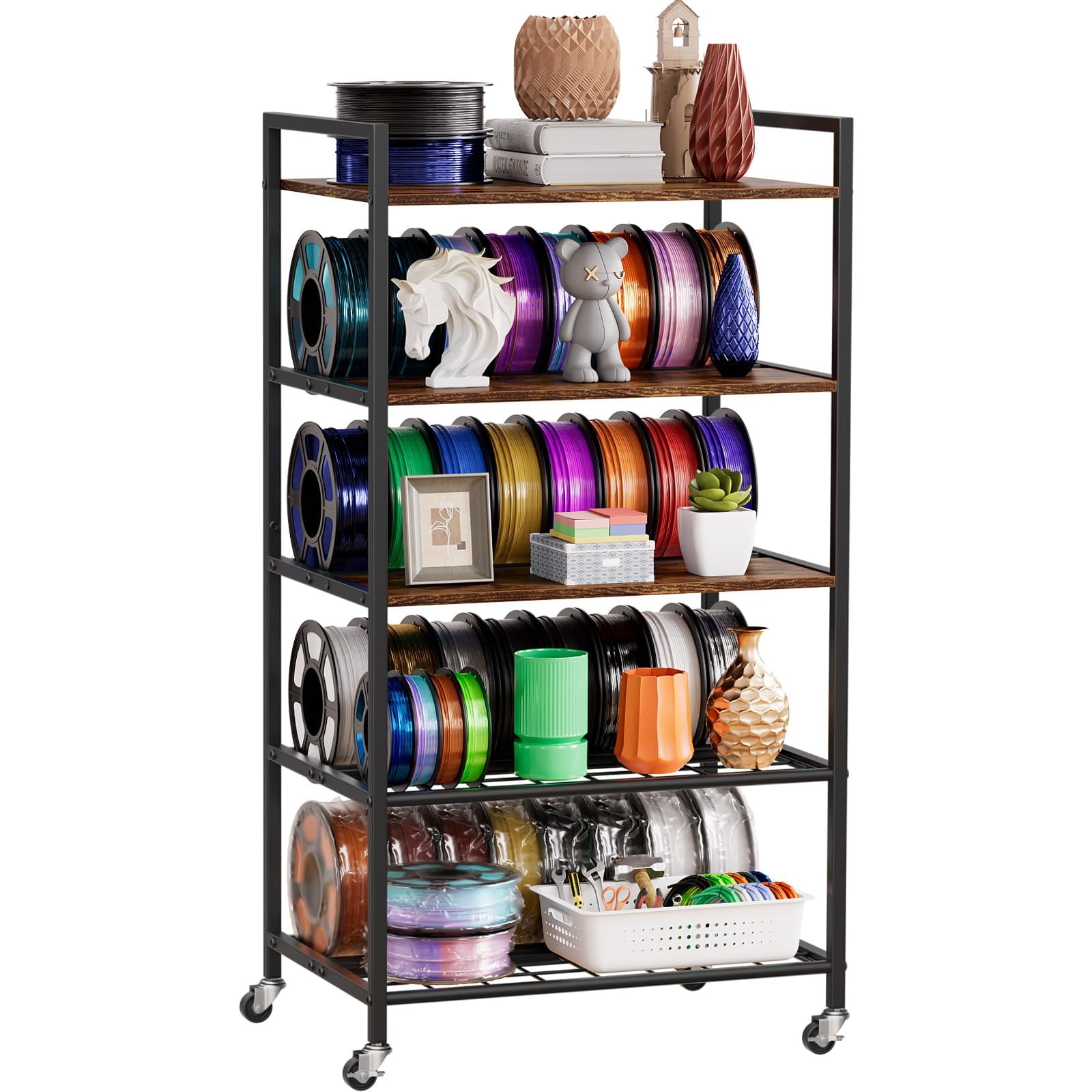 Portin 3D Printer Filament Storage Rack with Wheels, 5-Tier Heavy Duty ...