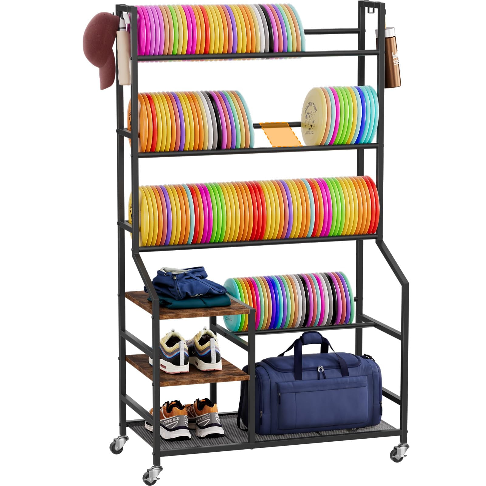 Portin 5 Tier Disc Golf Storage Rack, Disc Station Organizer with Hooks ...