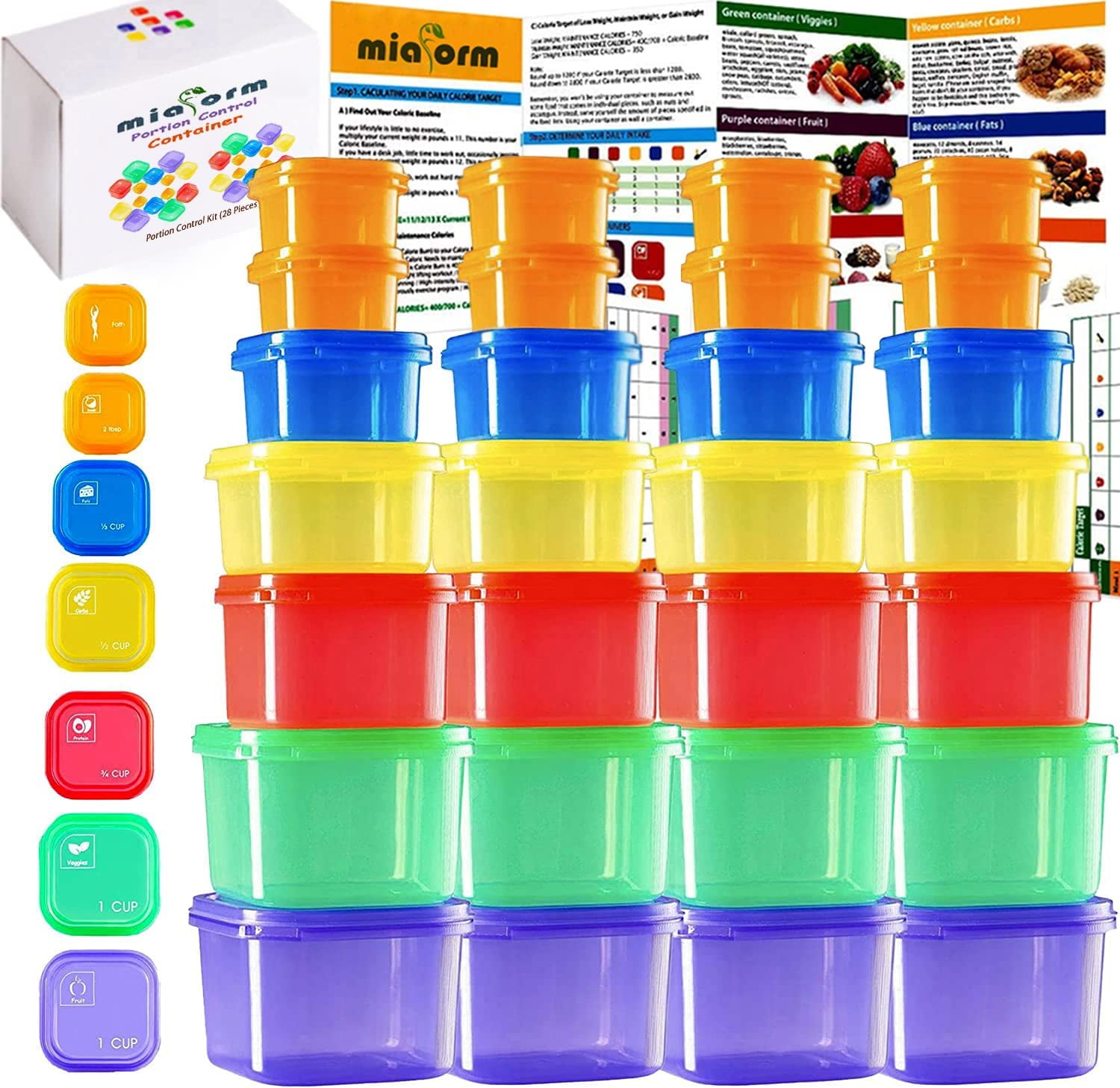 Portion Control Container and Food Plan (Labeled 28 Pcs) - 21 Day ...
