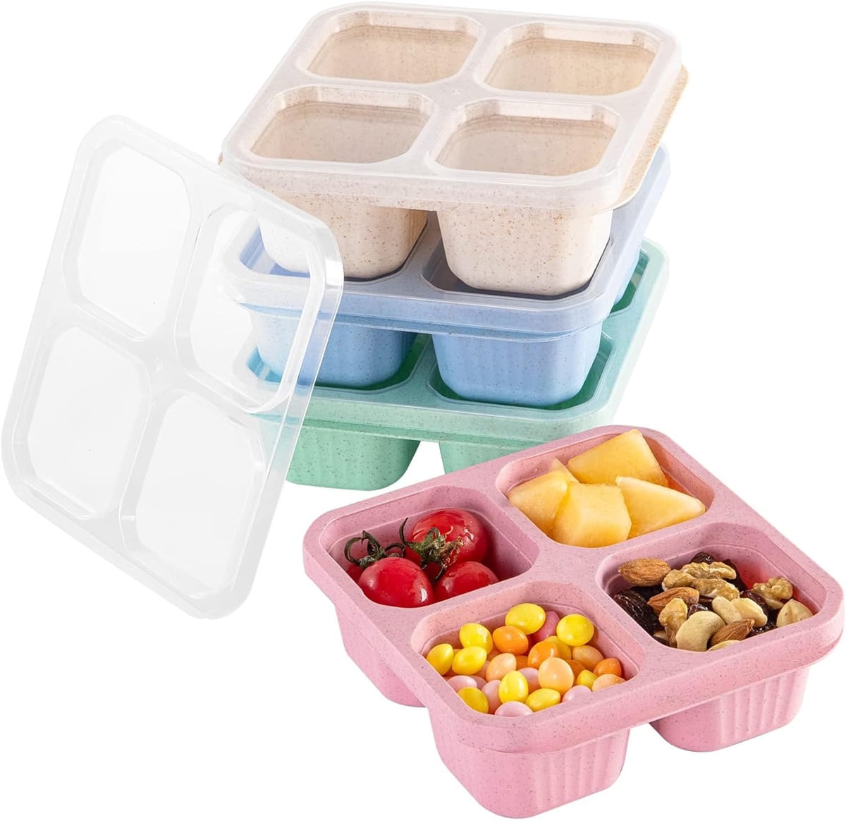 Portion Control Containers, 4 Compartment Candy Snack Box with Lid ...