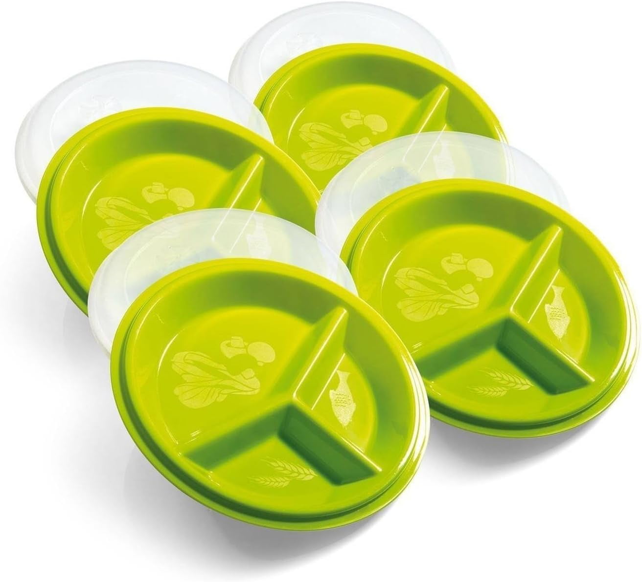 Portion Control Plate Set of 4 – 9-Inch BPA- 3-Section Plates with 4 ...