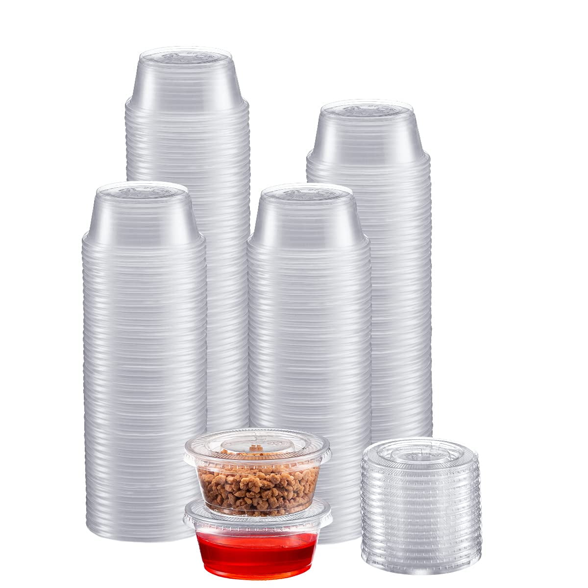 Portion Cups with Lids (2 Ounces, 200 Pack) | Disposable Plastic Cups ...