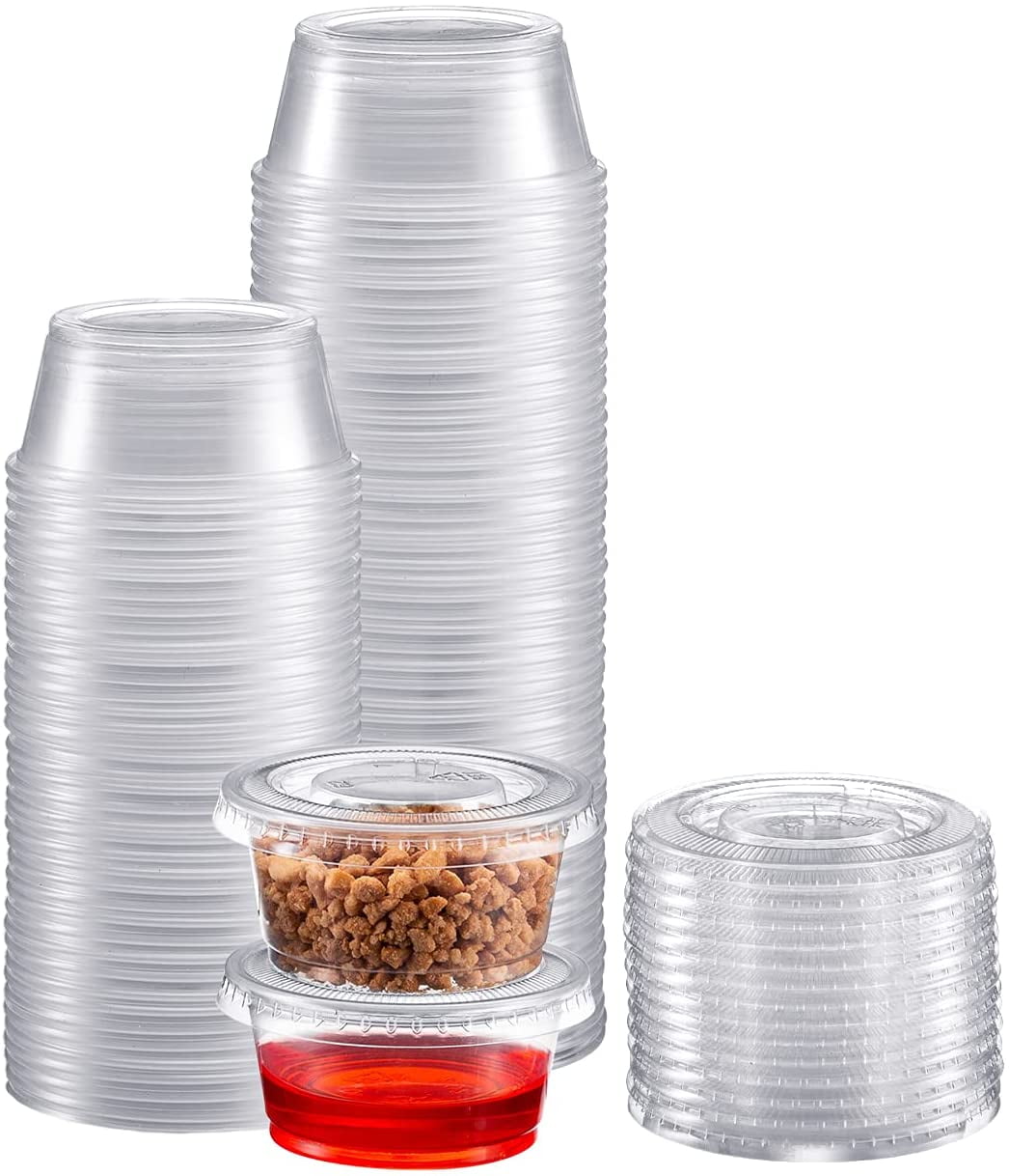 Portion Cups with Lids (3.25 Ounces, 100 Pack) | Disposable Plastic ...