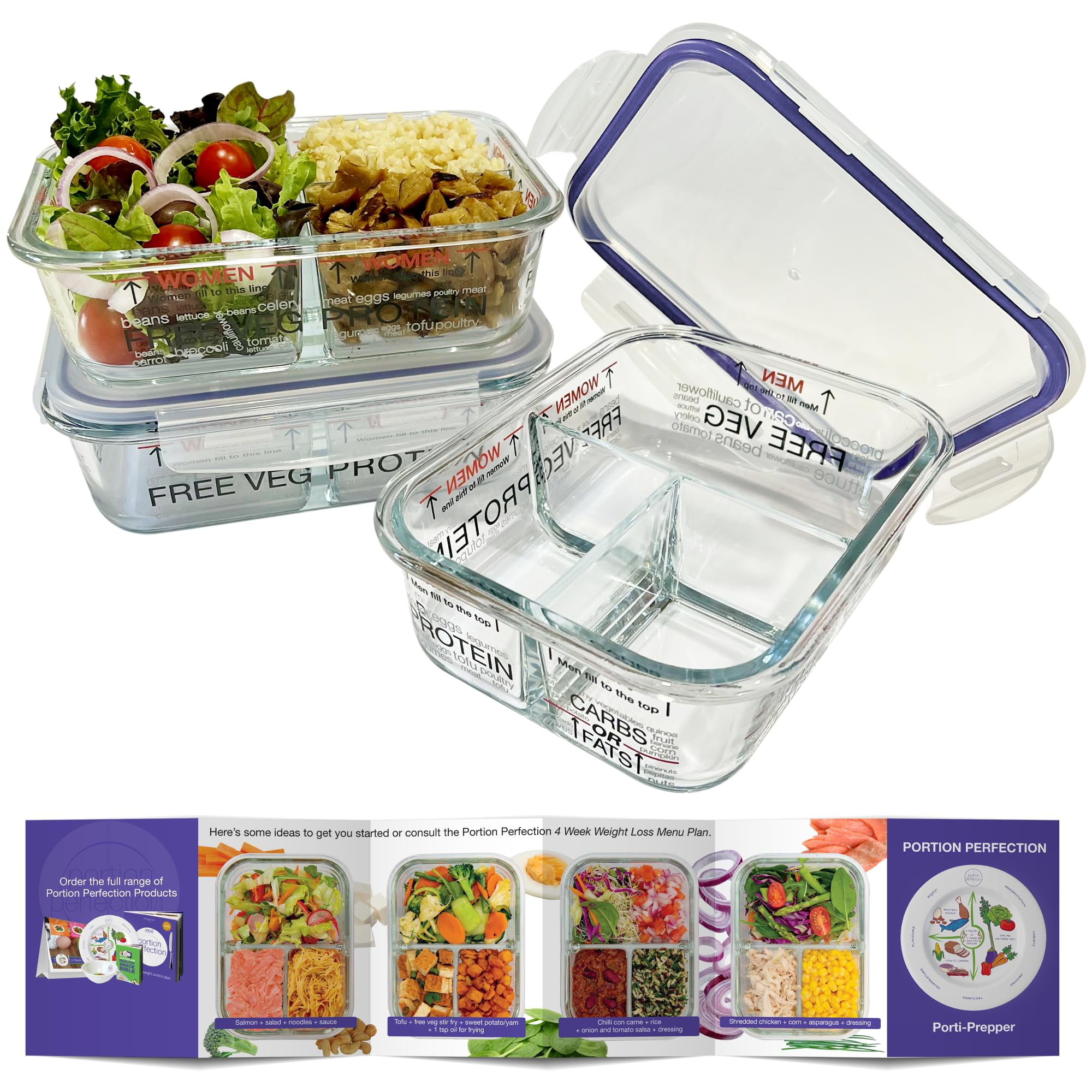Portion Perfection Portion Control Containers - Glass Oven Ready ...