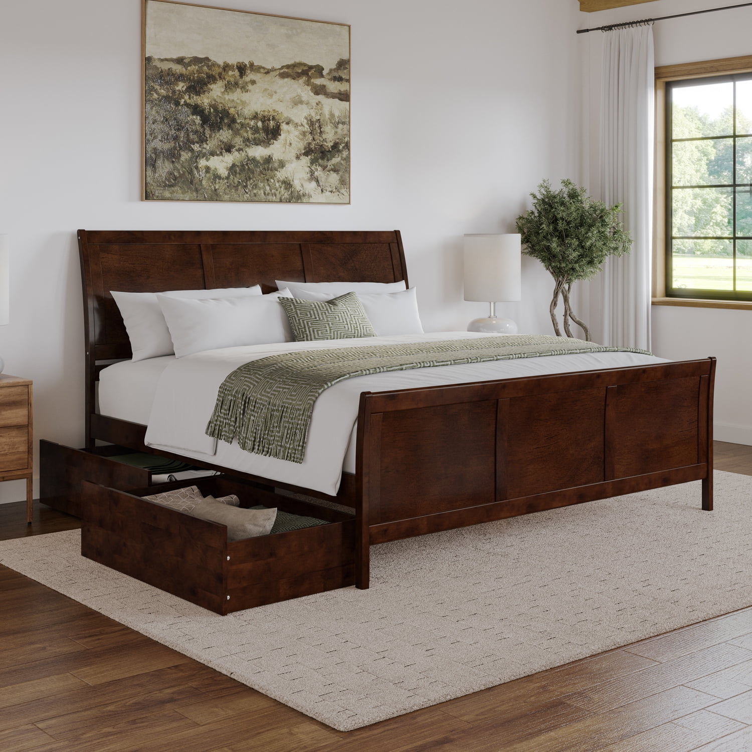 Portland King Storage Wood Platform Bed with Matching Footboard in ...