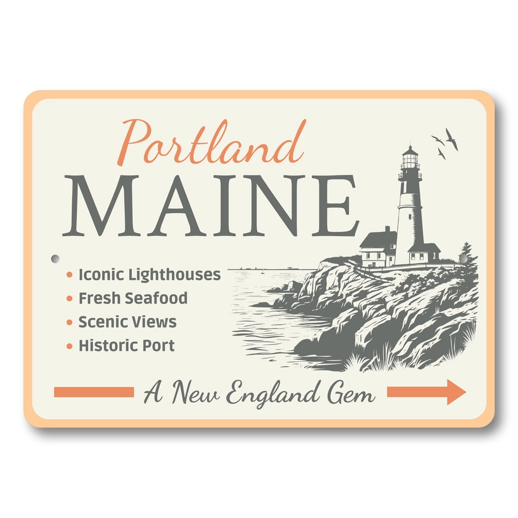 Portland Maine Lighthouse Arrow Aluminum Metal Decor Sign - 10x14 ...
