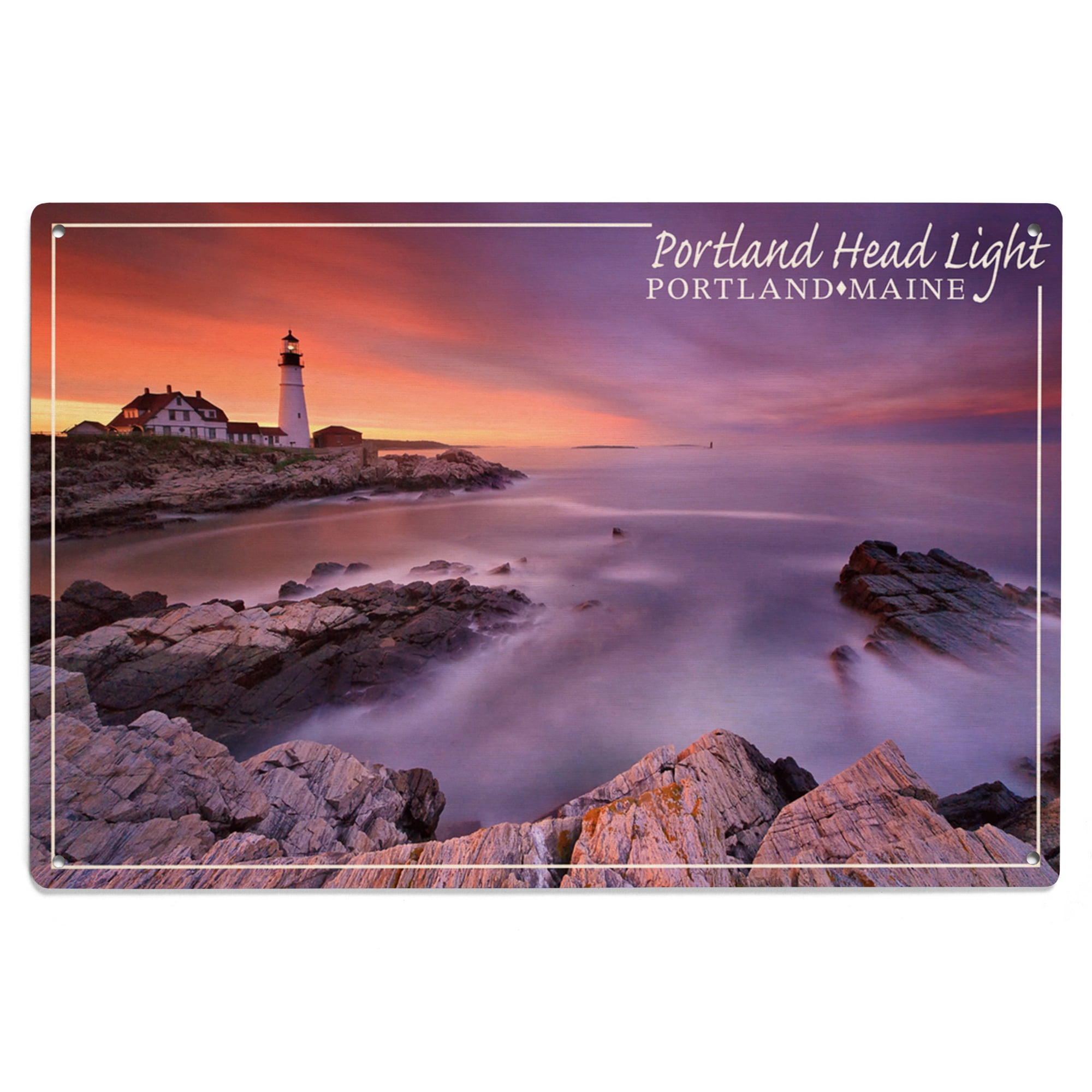 Portland, Maine, Portland Head Light at Sunset Birch Wood Wall Sign ...