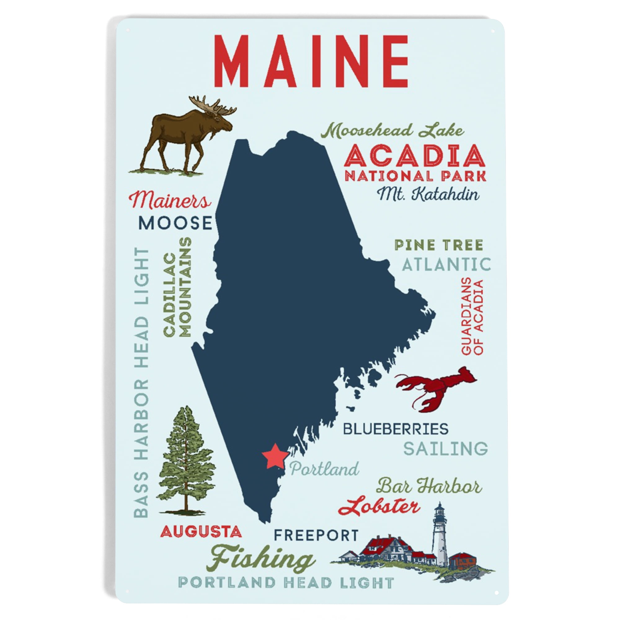 Portland, Maine, Typography and Icons (12x18 Aluminum Art, Indoor ...