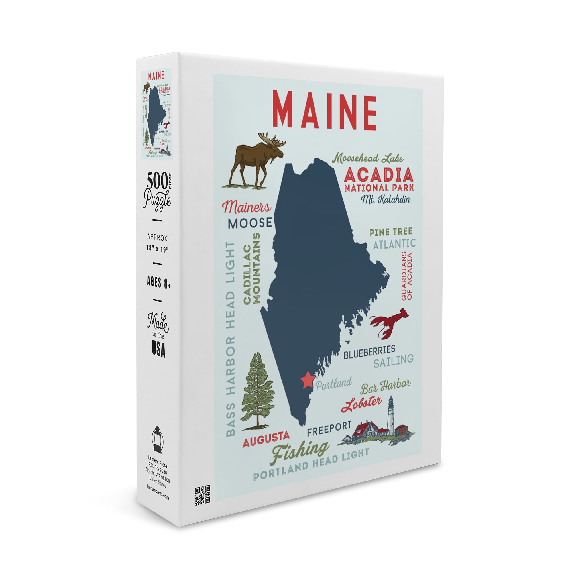 Portland, Maine, Typography and Icons (19x27 inches, Premium 500 Piece ...