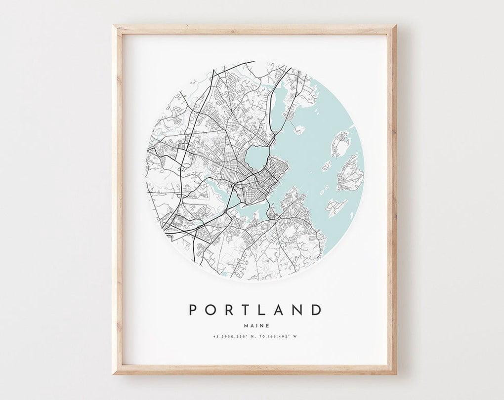 Portland Map Print, Portland Map Poster City Wall Art, Me Road Map ...