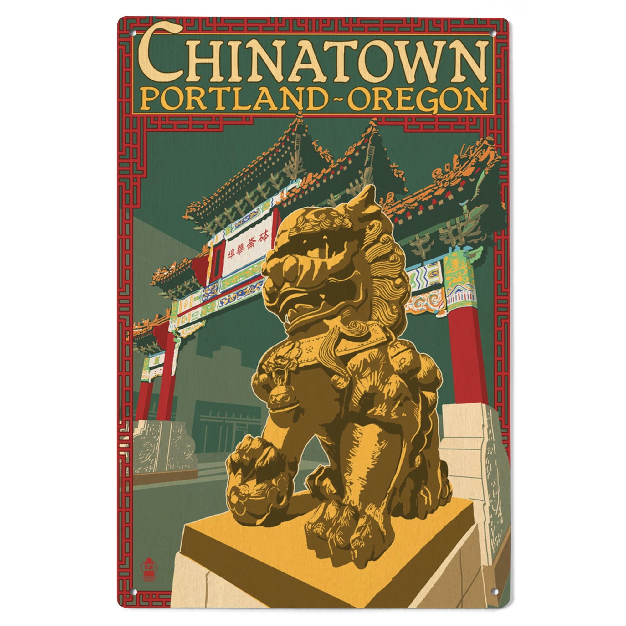 Portland, Oregon, Chinatown Gate Birch Wood Wall Sign (6x9 Rustic Home ...