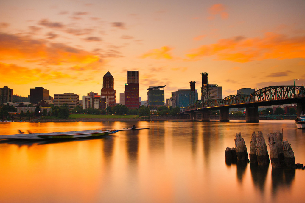 Portland Oregon City Skyline at Sunset Reflection Photo Photograph ...