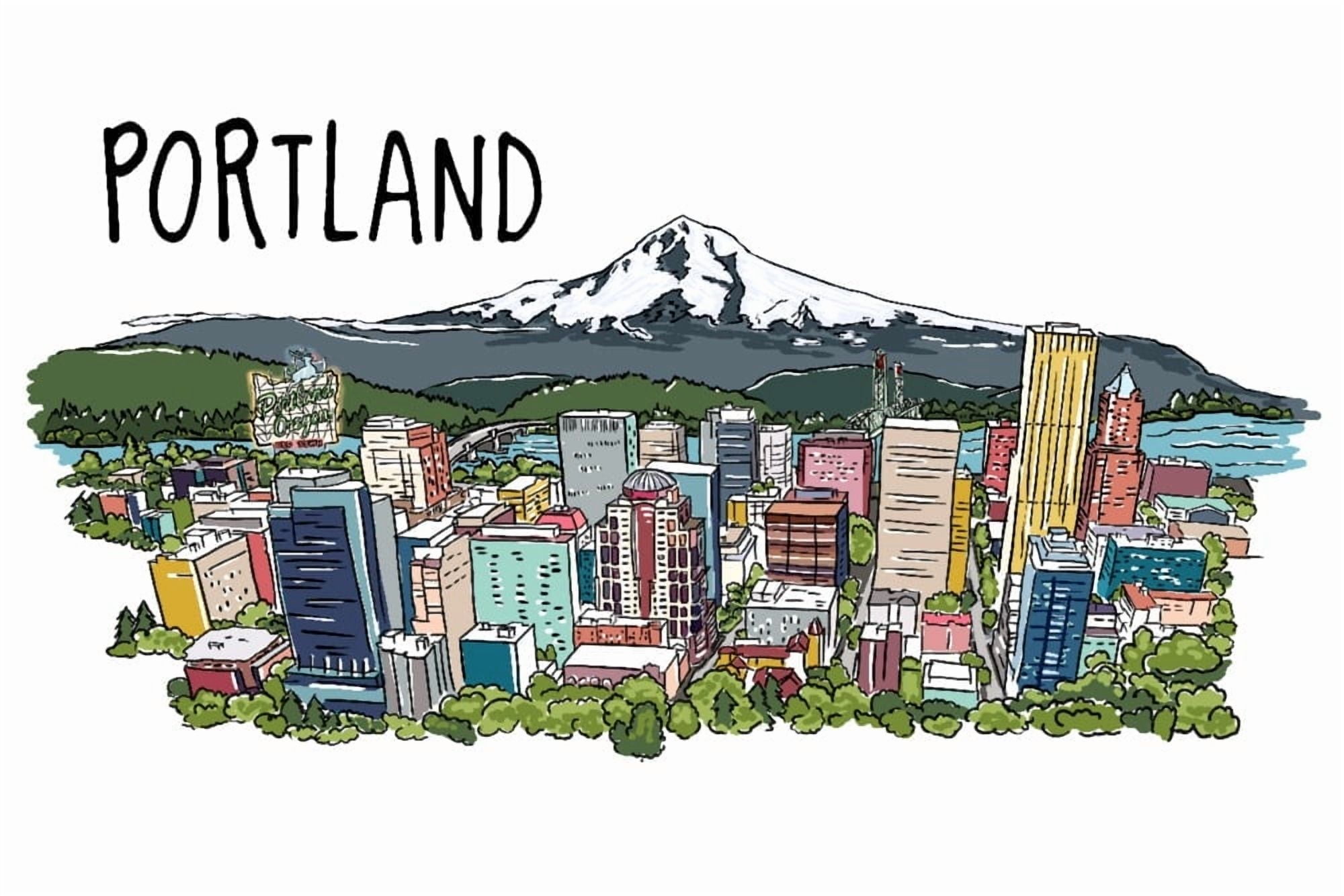 Portland, Oregon, Cityscape, Line Drawing (36x54 Giclee Gallery Art ...