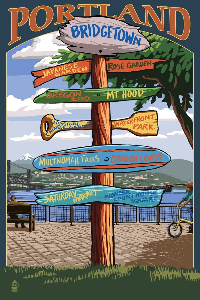 Portland, Oregon, Destinations Sign (24x36 Giclee Gallery Art Print ...