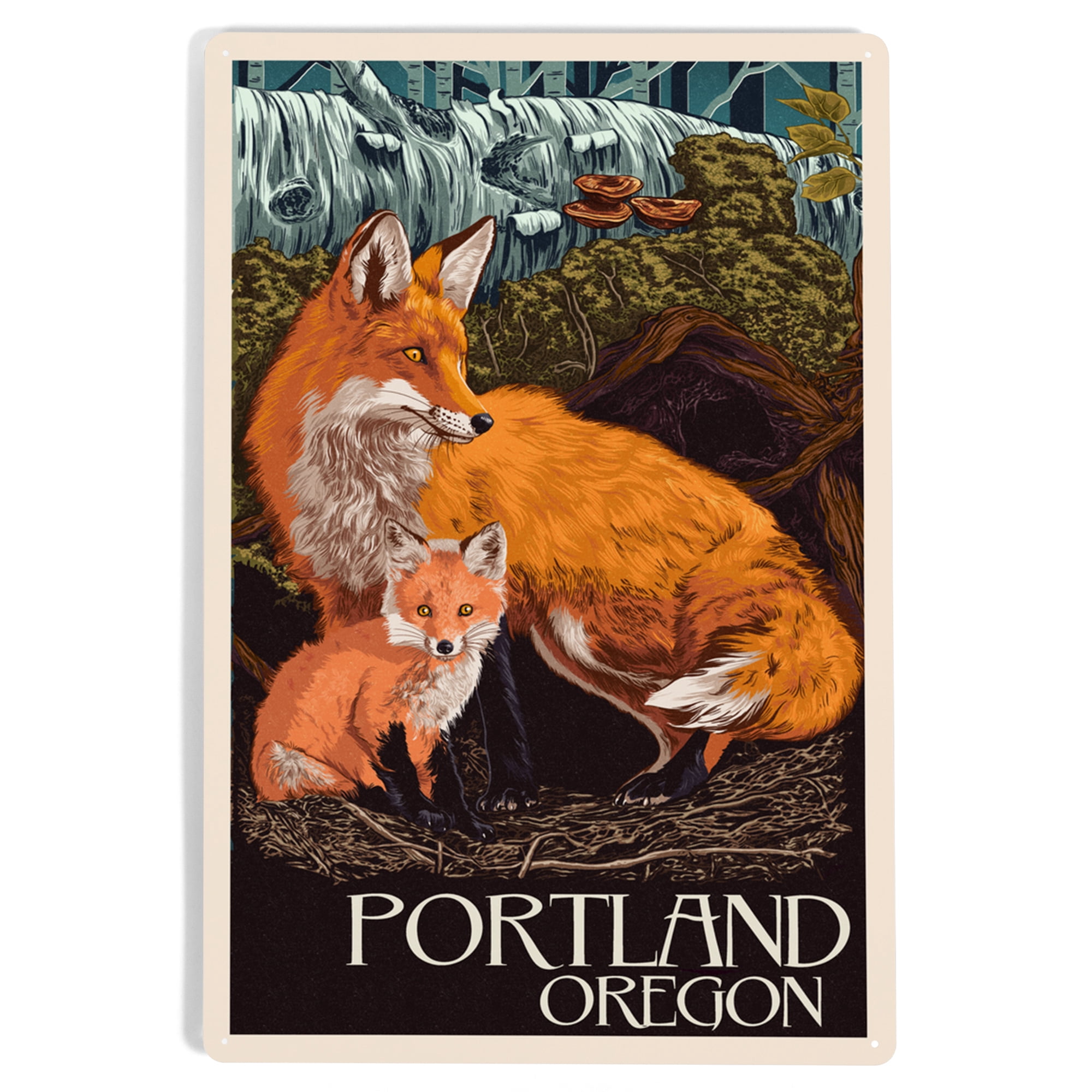 Portland, Oregon, Fox and Kit, Letterpress (12x18 Aluminum Art, Indoor ...