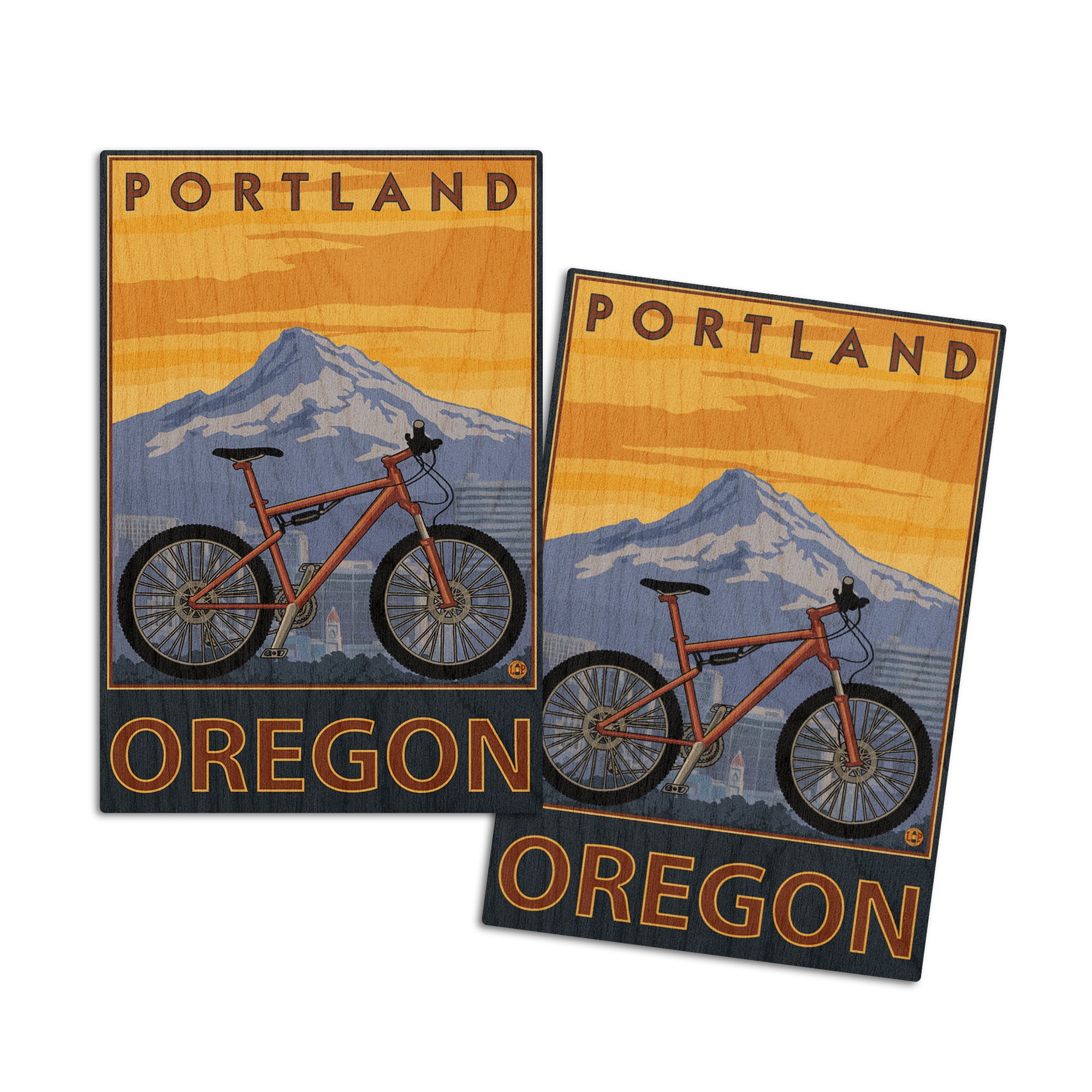 Portland, Oregon, Mountain Bike (4x6 Birch Wood Postcards, 2-Pack ...
