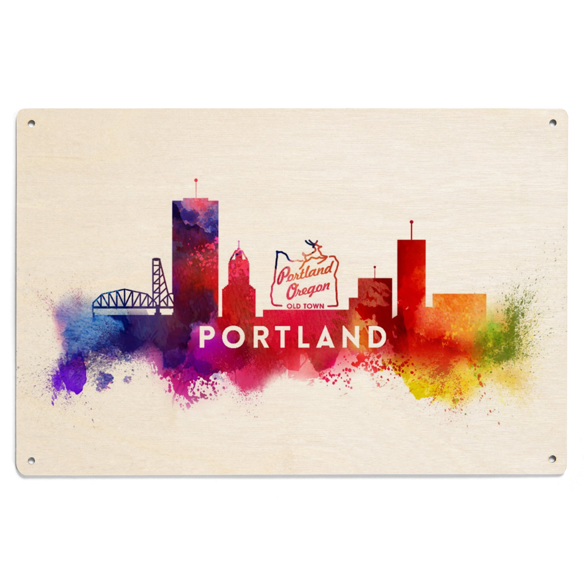 Portland, Oregon, Skyline Abstract Birch Wood Wall Sign (6x9 Rustic ...