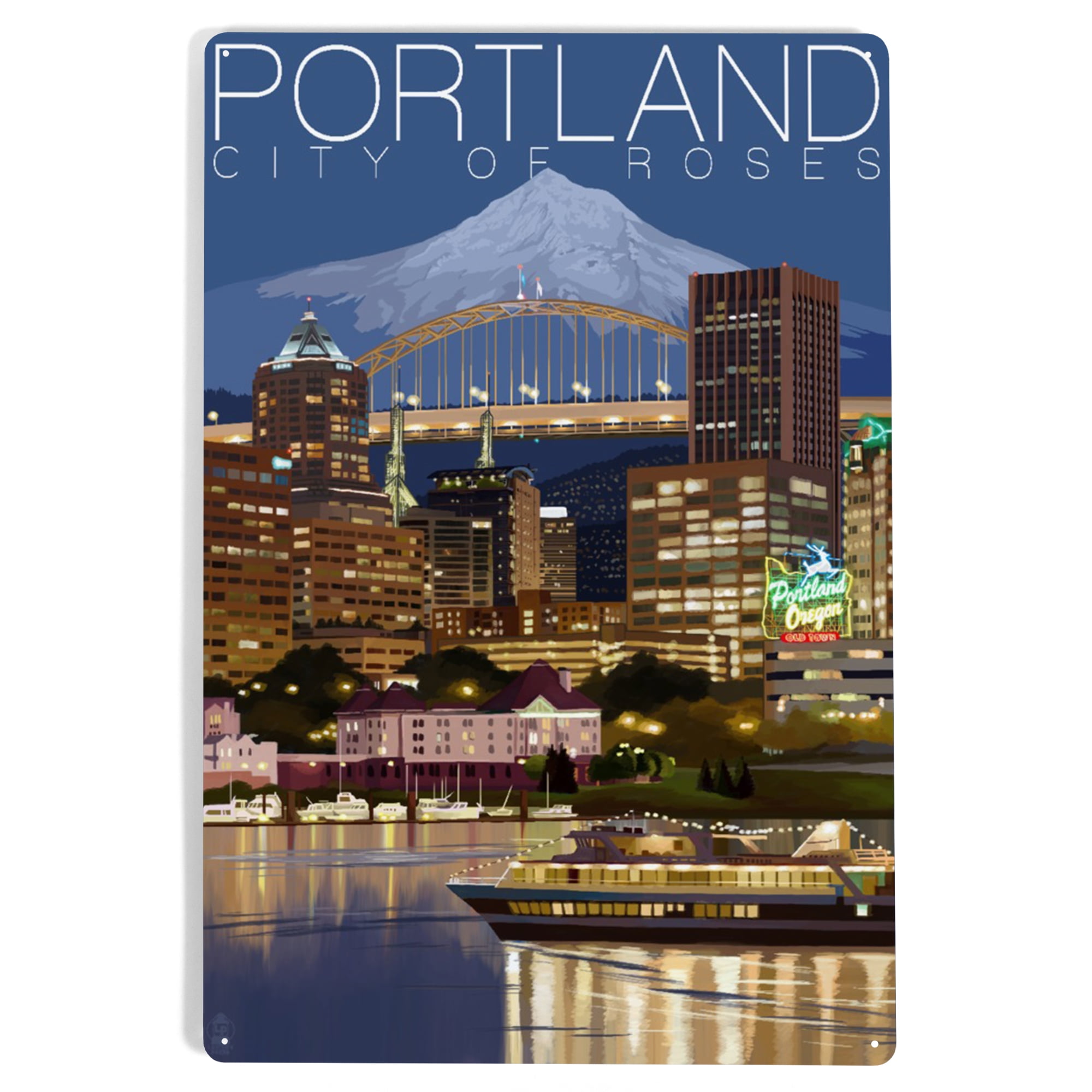 Portland, Oregon, Skyline at Night (12x18 Aluminum Art, Indoor Outdoor ...