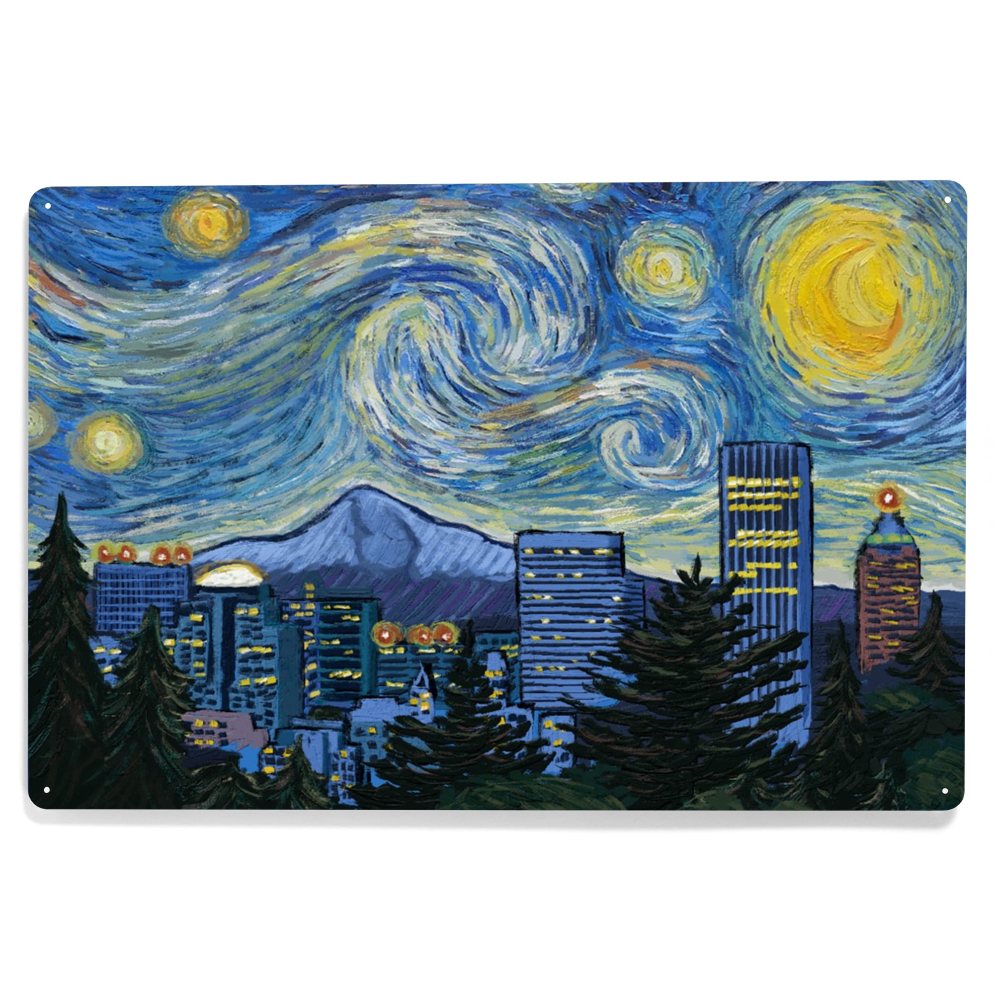 Portland, Oregon, Starry Night City Series (12x18 Aluminum Art, Indoor ...