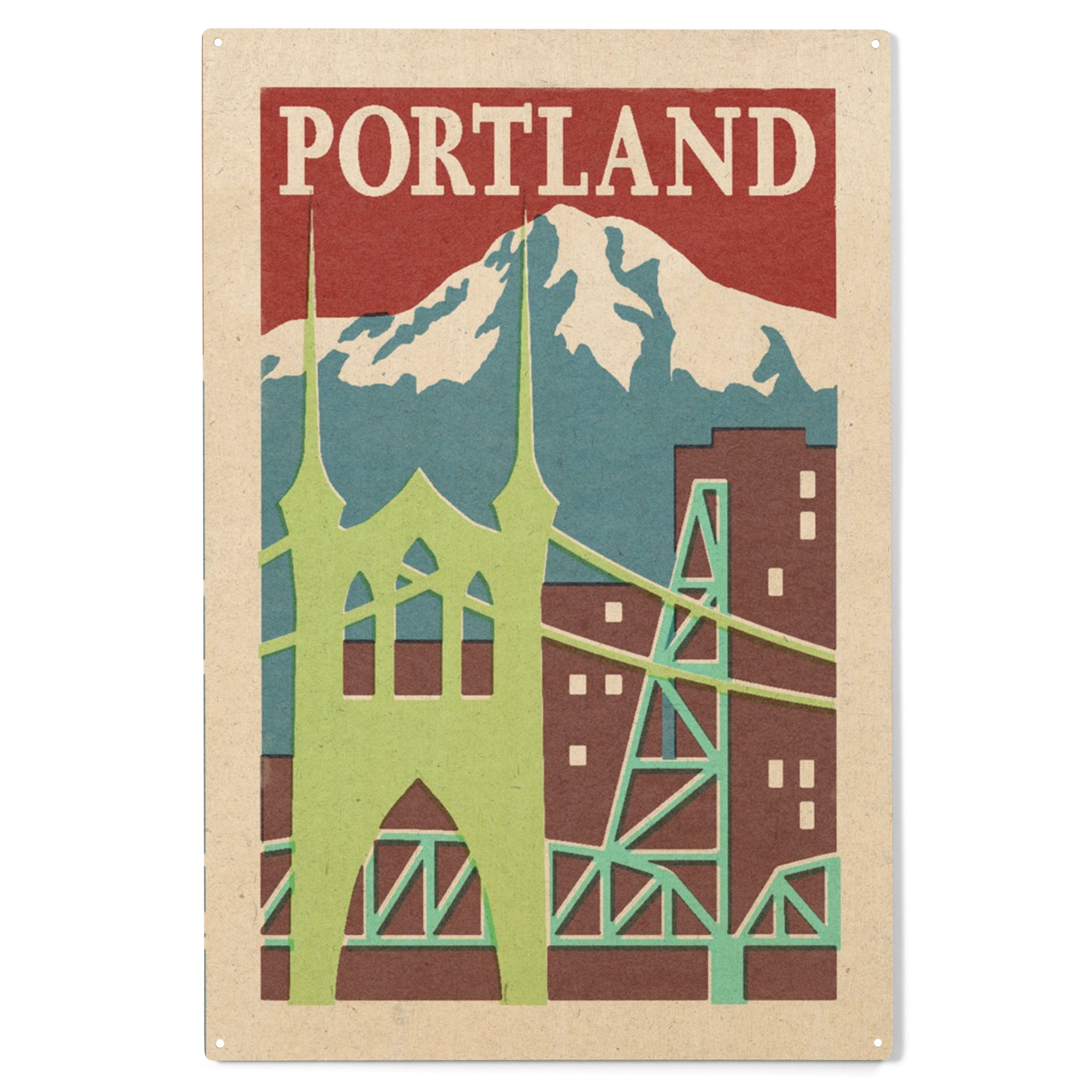 Portland, Oregon, Woodblock Birch Wood Wall Sign (10x15 Rustic Home ...