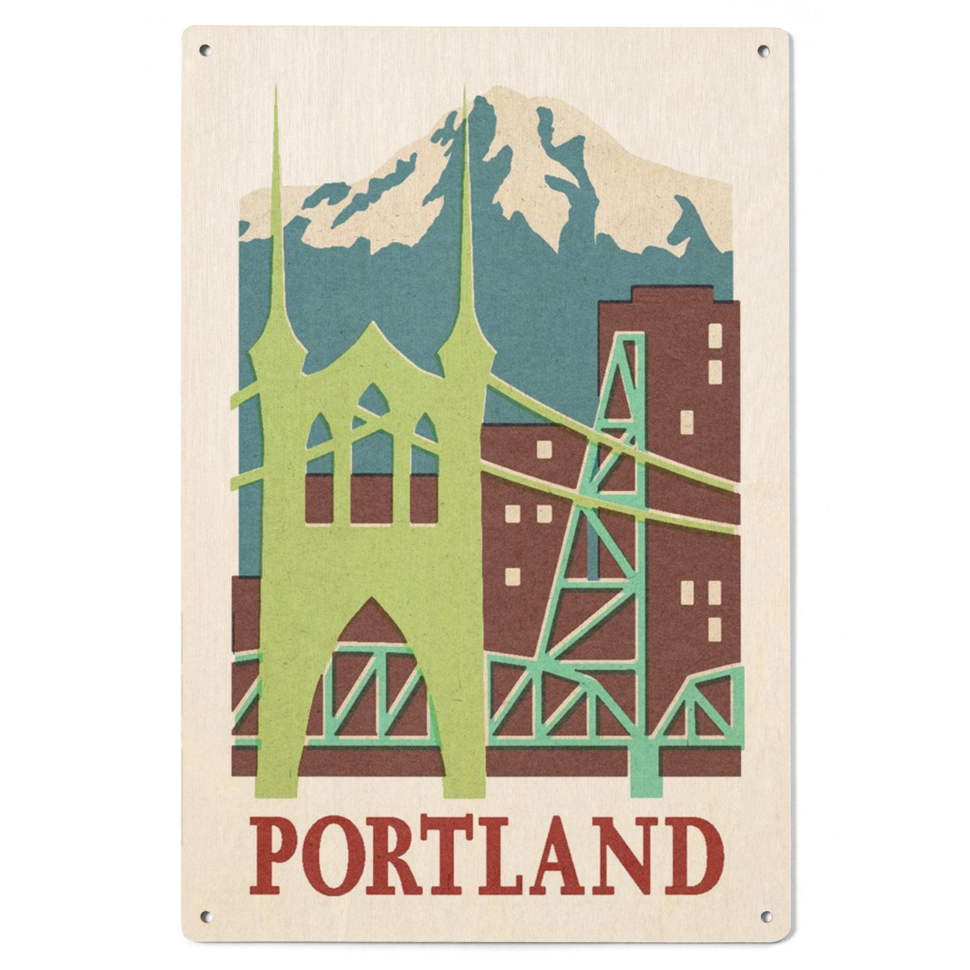 Portland, Oregon, Woodblock, Contour Birch Wood Wall Sign (6x9 Rustic ...