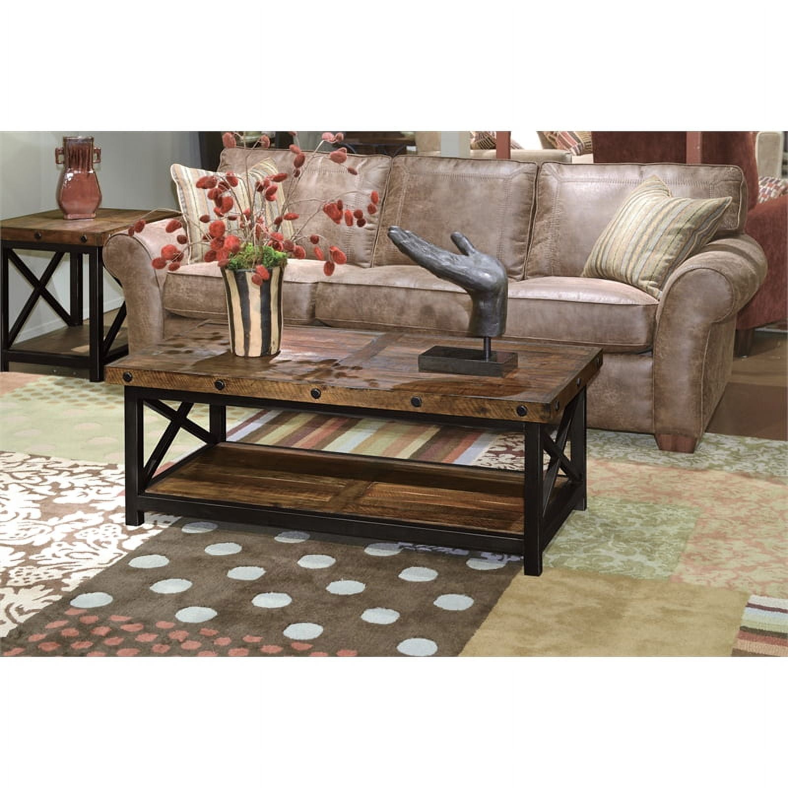 Portman Brown Rectangular Coffee Table with Metal Frame and Exposed ...