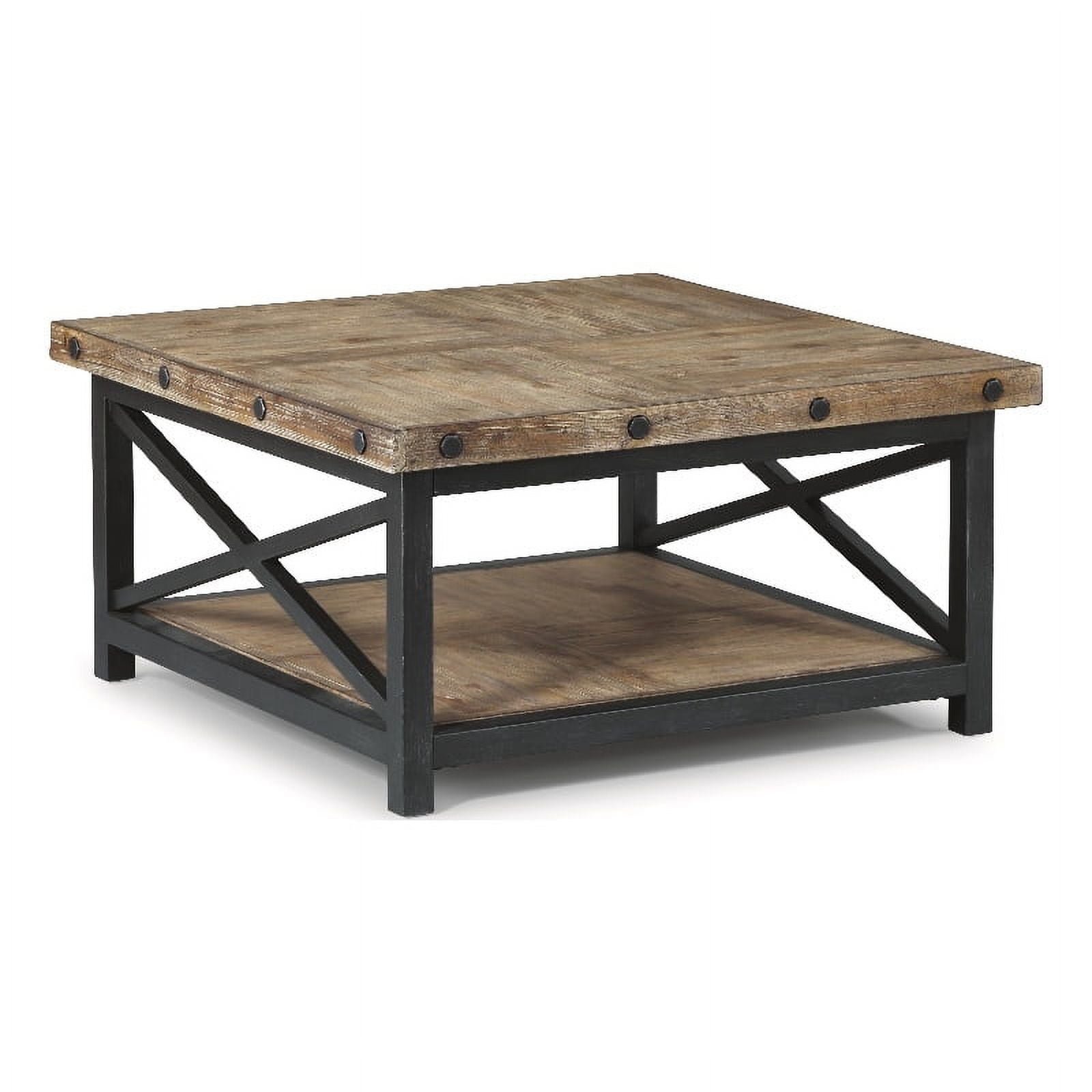 Portman Brown Square Coffee Table with Metal Frame and Exposed Bolt ...