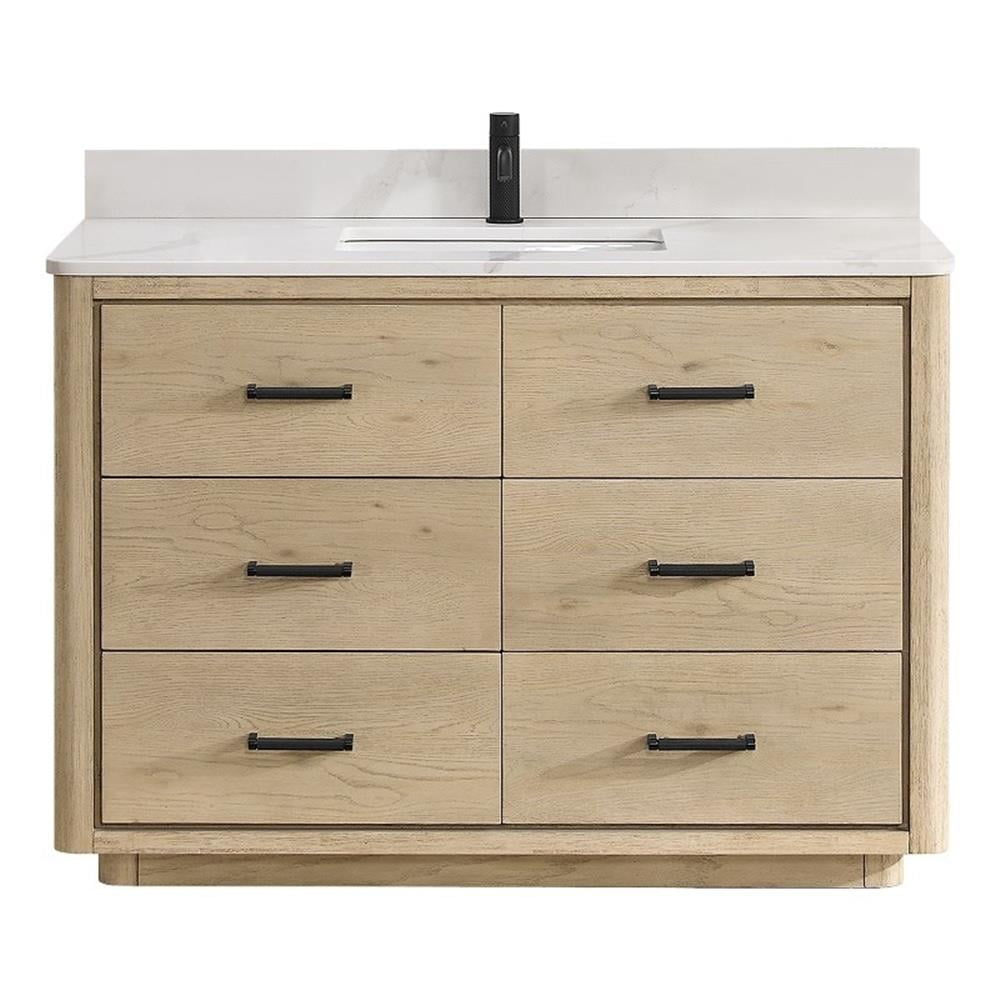 "Porto 48"" Aged Natural Oak Single Bath Vanity with Fish Maw White ...