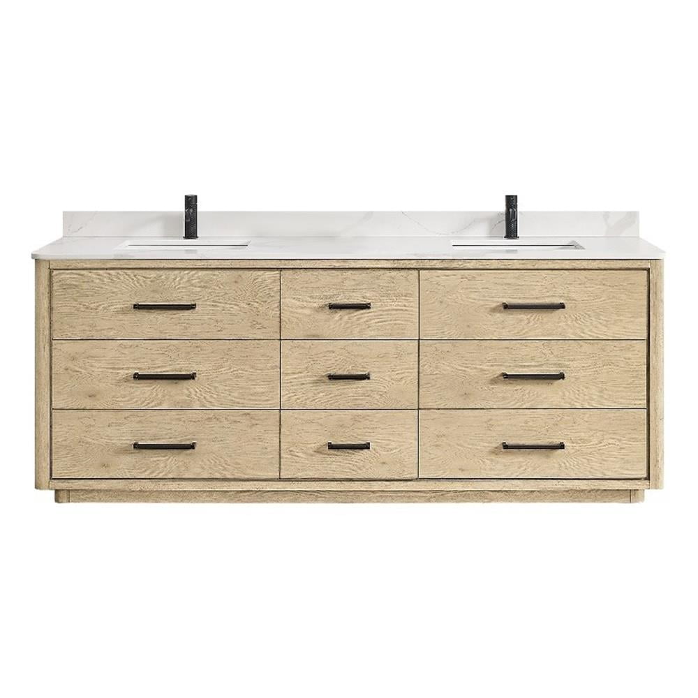Porto 84" Aged Natural Oak Double Bath Vanity with Fish Maw White ...