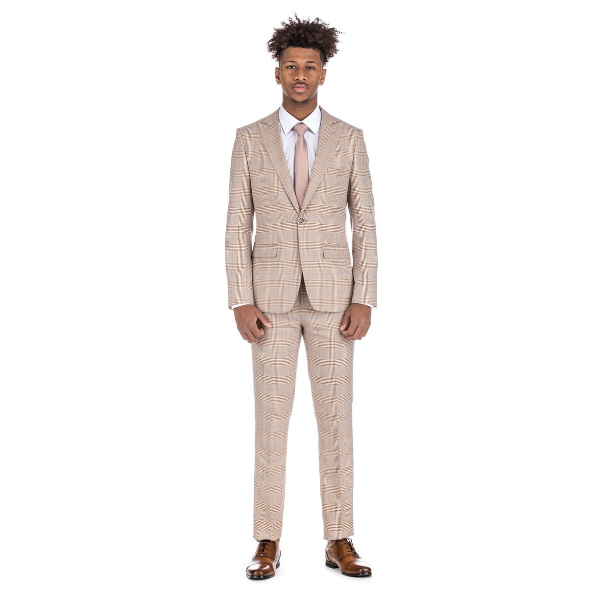 Porto Filo Men's 2 Piece Beige Windowpane Slim Fit Suit - Walmart.com