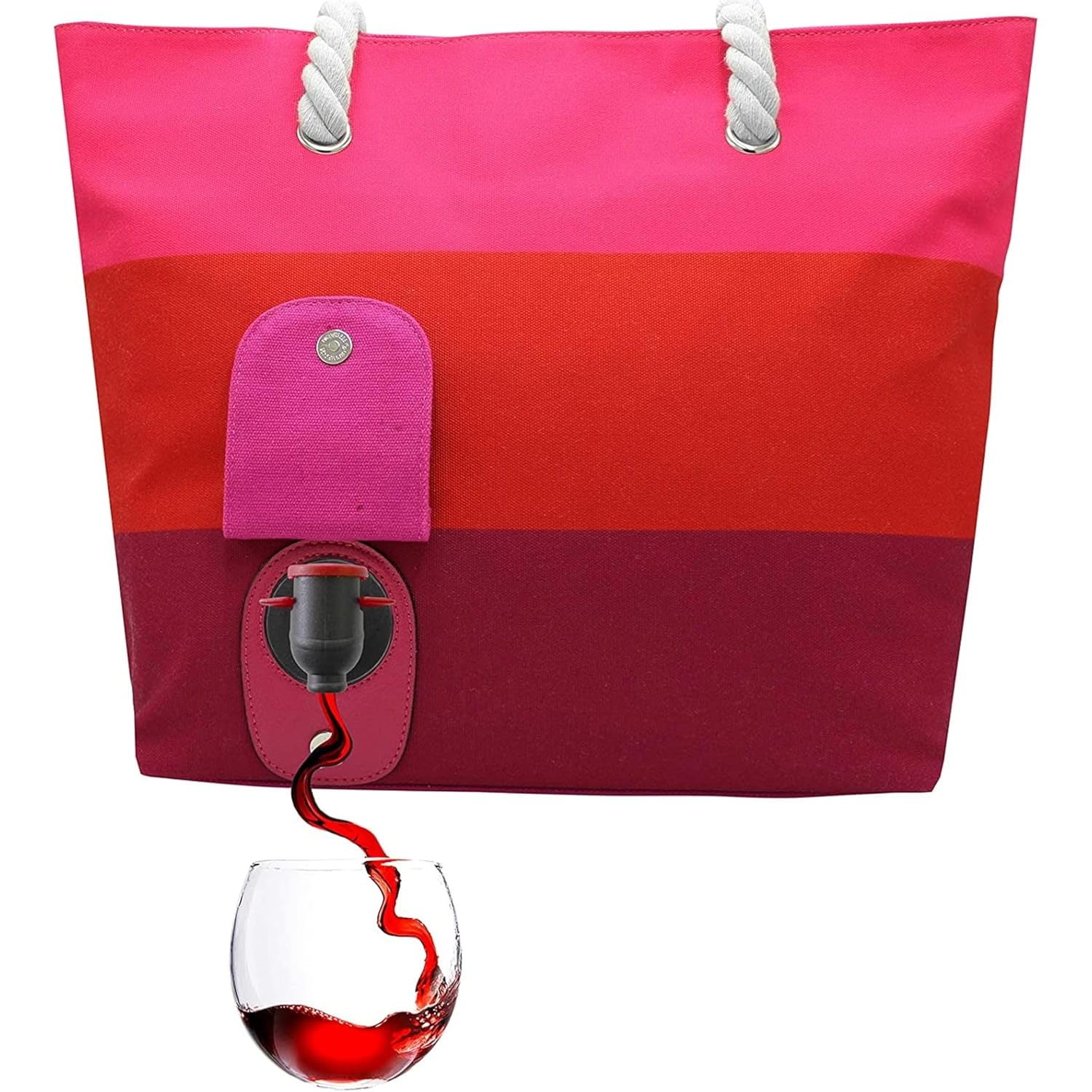 PortoVino Tote Beach Bag - Canvas Wine Purse with Hidden Spout and ...