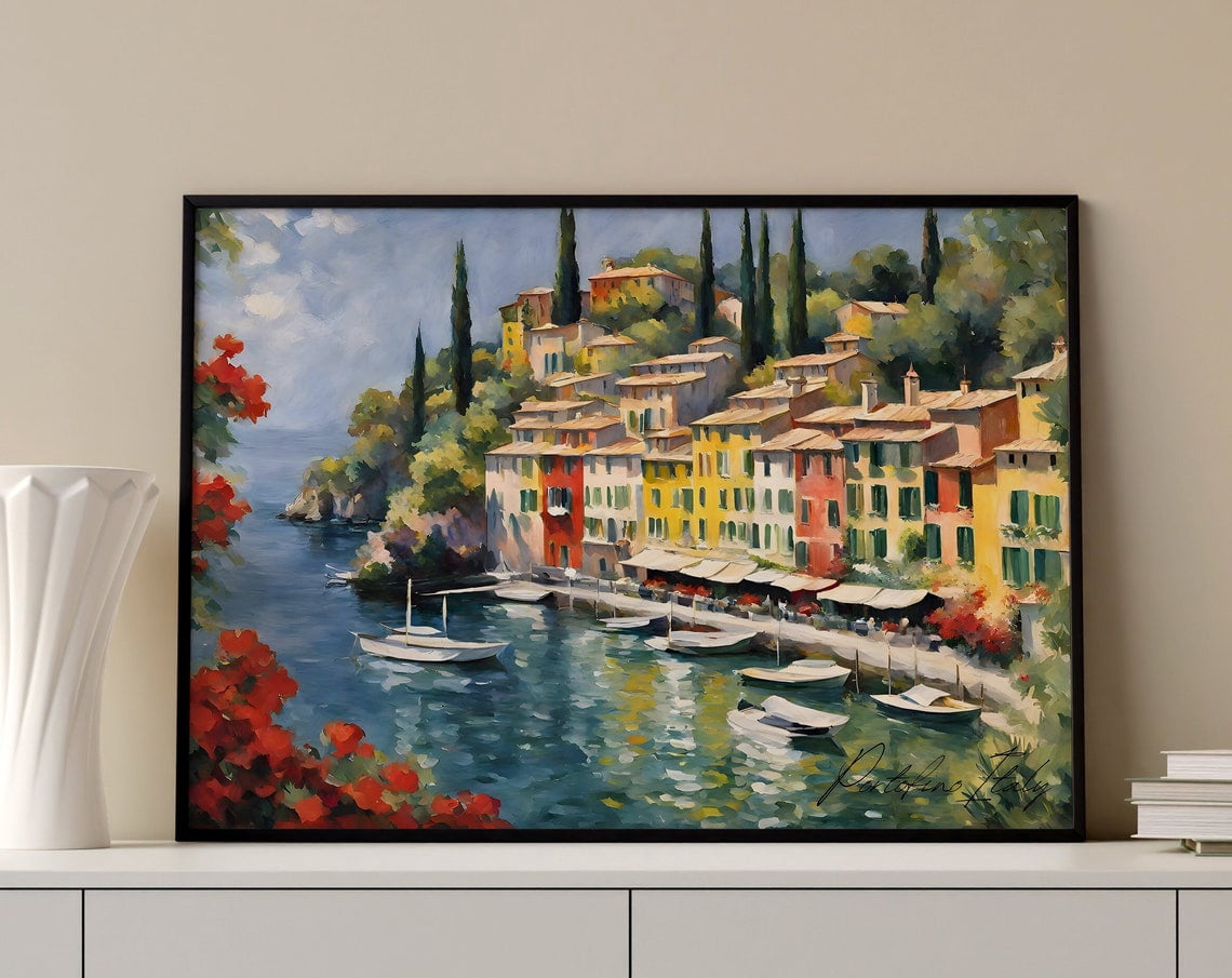 Portofino Painting, Italy Travel Poster, Classic Painting Wall Art ...