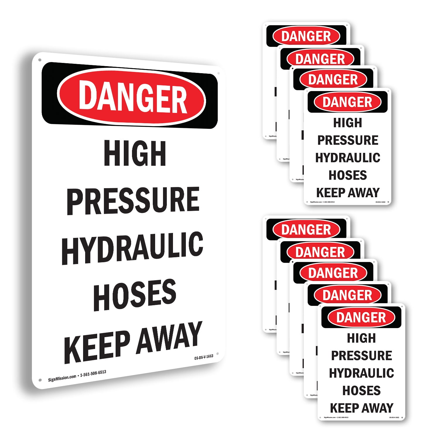 Portrait High Pressure Hydraulic Hoses Keep Away OSHA Danger Aluminum ...